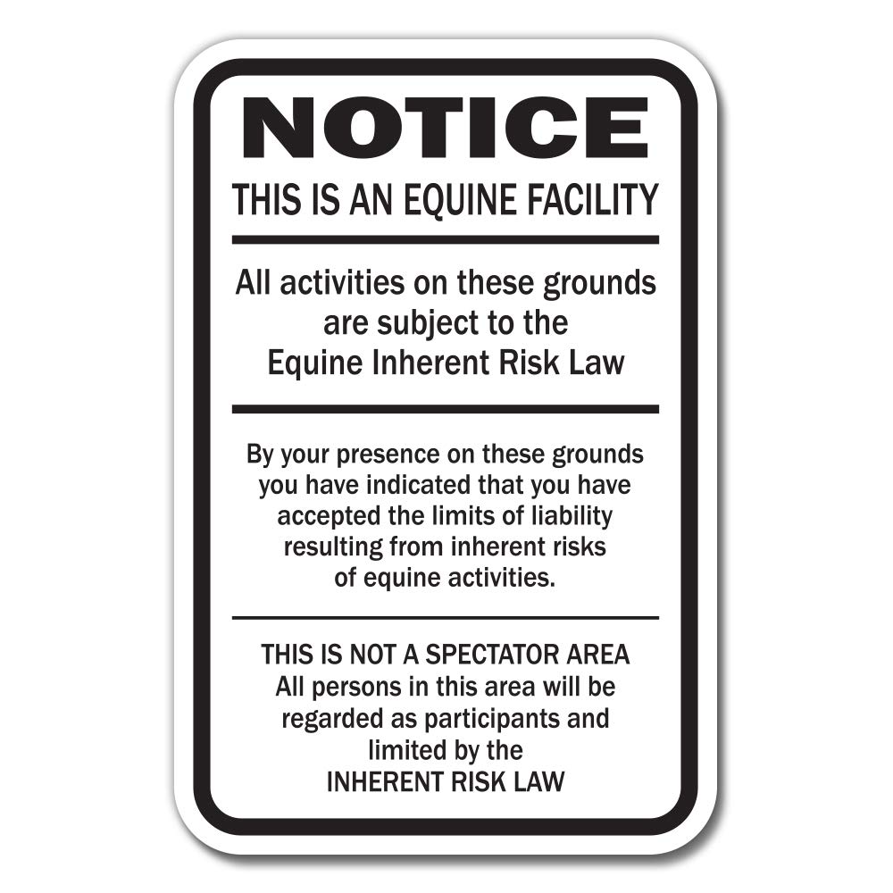 Supplemental Equine Liability Sign Warning Statute Horse barn Stable ...