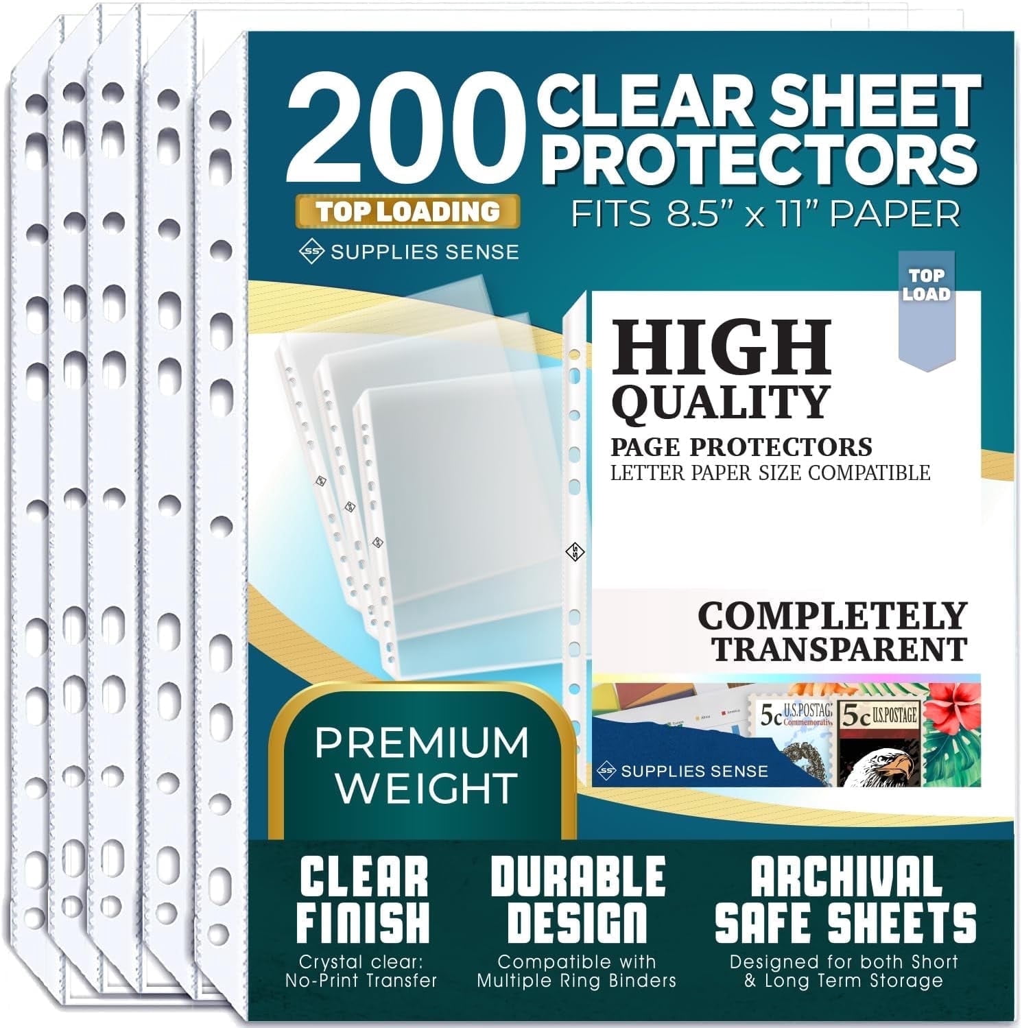 Supplies Sense Sheet Protectors for 3 Ring Binder - 200 Premium Clear ...