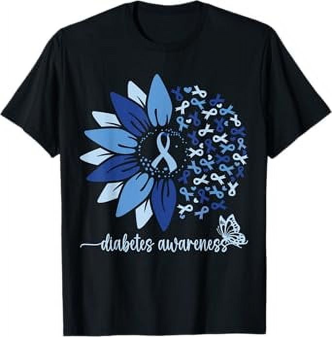 Support Diabetes Awareness Sunflower Blue Ribbon T1D Type 1 T-Shirt ...