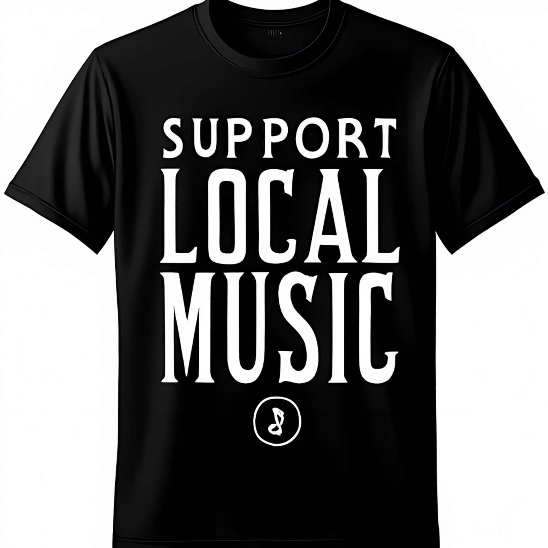 Support Local Music Black T-Shirt with Bold White Lettering & Treble - Walmart.com