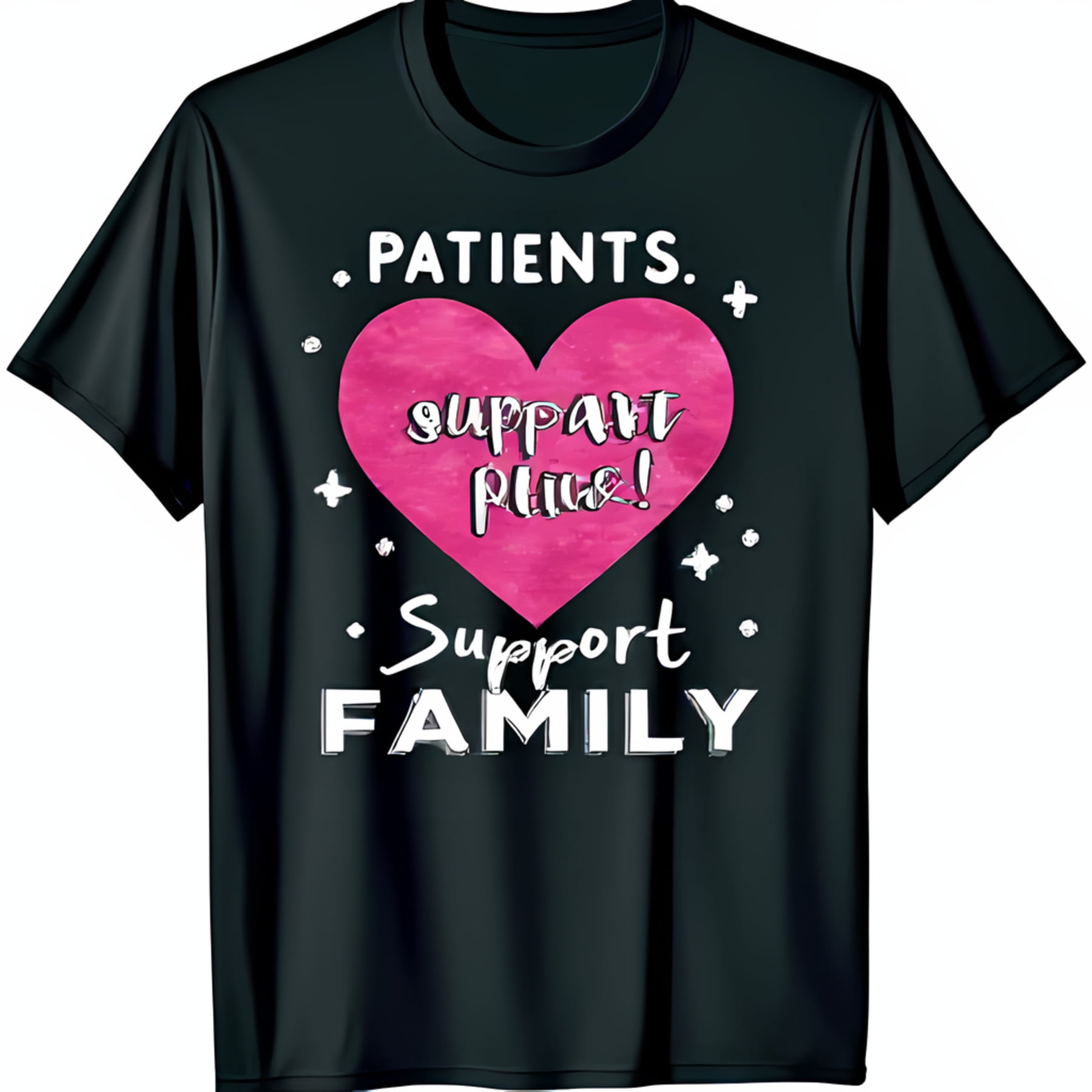 Support Plus Black T-Shirt with Pink Heart Graphic & White Stars ...