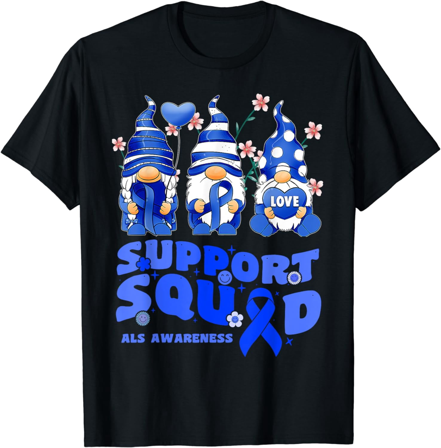 Support Squad ALS Awareness Gnome Blue Ribbon T-Shirt - Walmart.com
