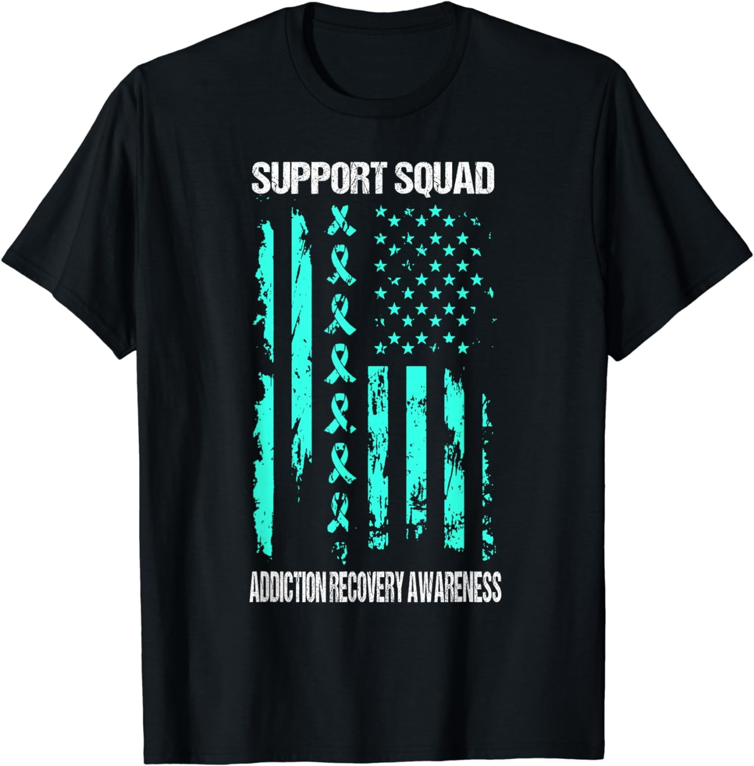 Support Squad Addiction Recovery Awareness American Flag Rib T-Shirt ...