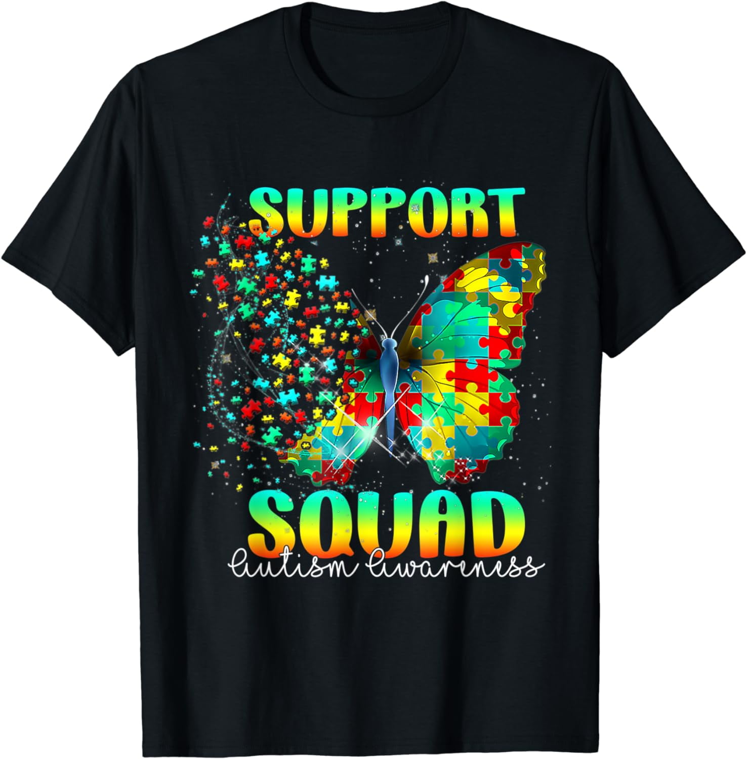 Support Squad Autism Awareness Butterfly Survivor Fighter T-Shirt ...