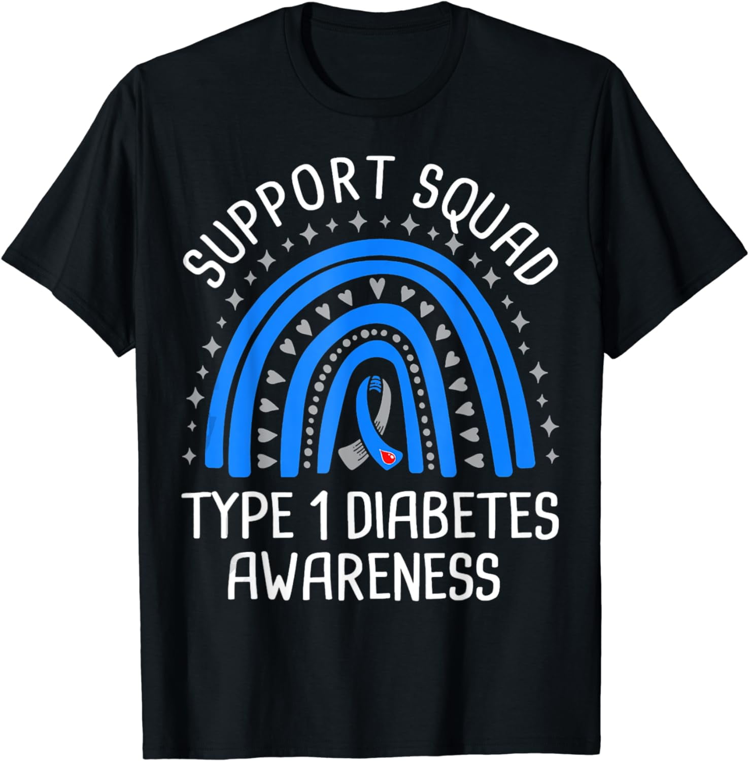 Support Squad Blue Ribbon T1D Type 1 Diabetes Awareness T-Shirt ...