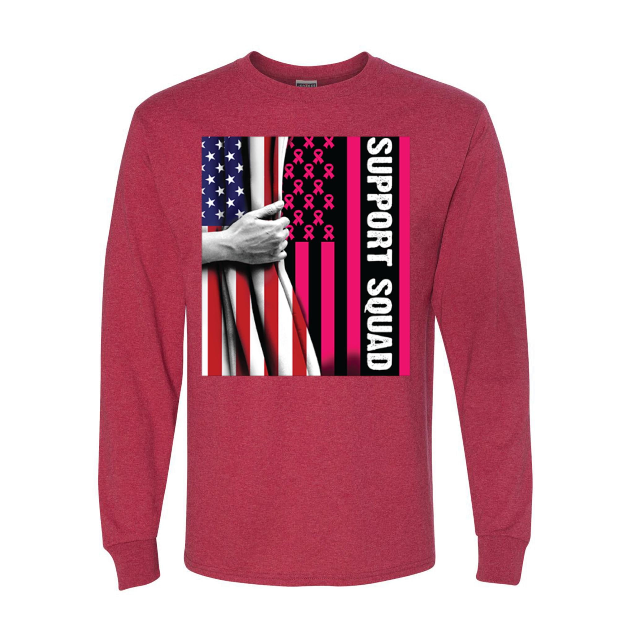 Support Squad Breast Cancer Awareness Warrior American Flag Mens Long ...