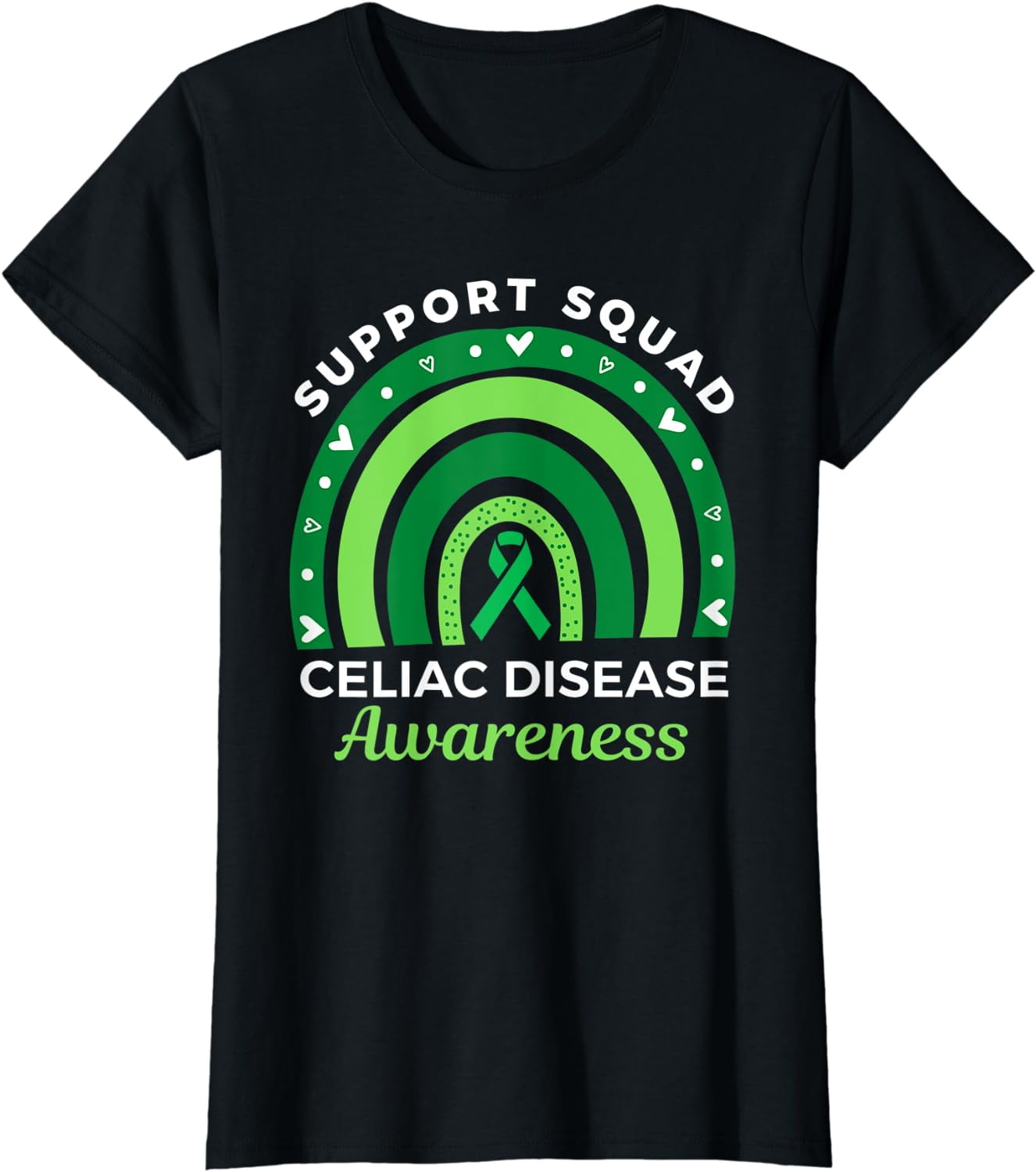Support Squad Celiac Disease Awareness Rainbow Green Ribbon T-Shirt - Walmart.com
