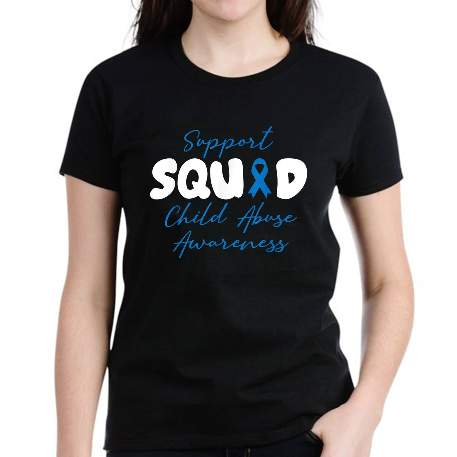 Support Squad Child Abuse Prevention Month Blue Ribbon T-Shirt Black ...
