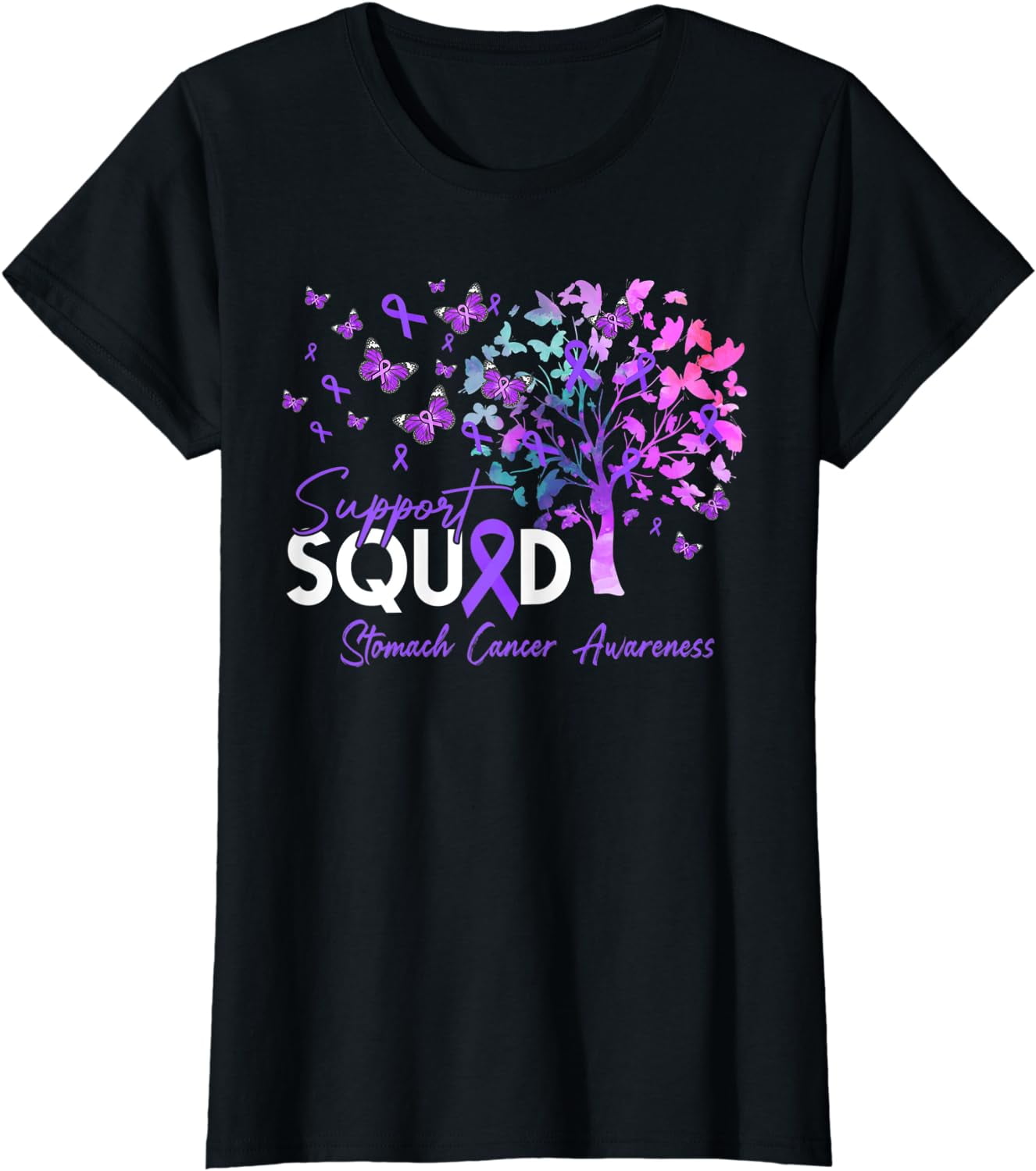 Support Squad Fall Tree Periwinkle Ribbon Stomach Cancer T-Shirt ...