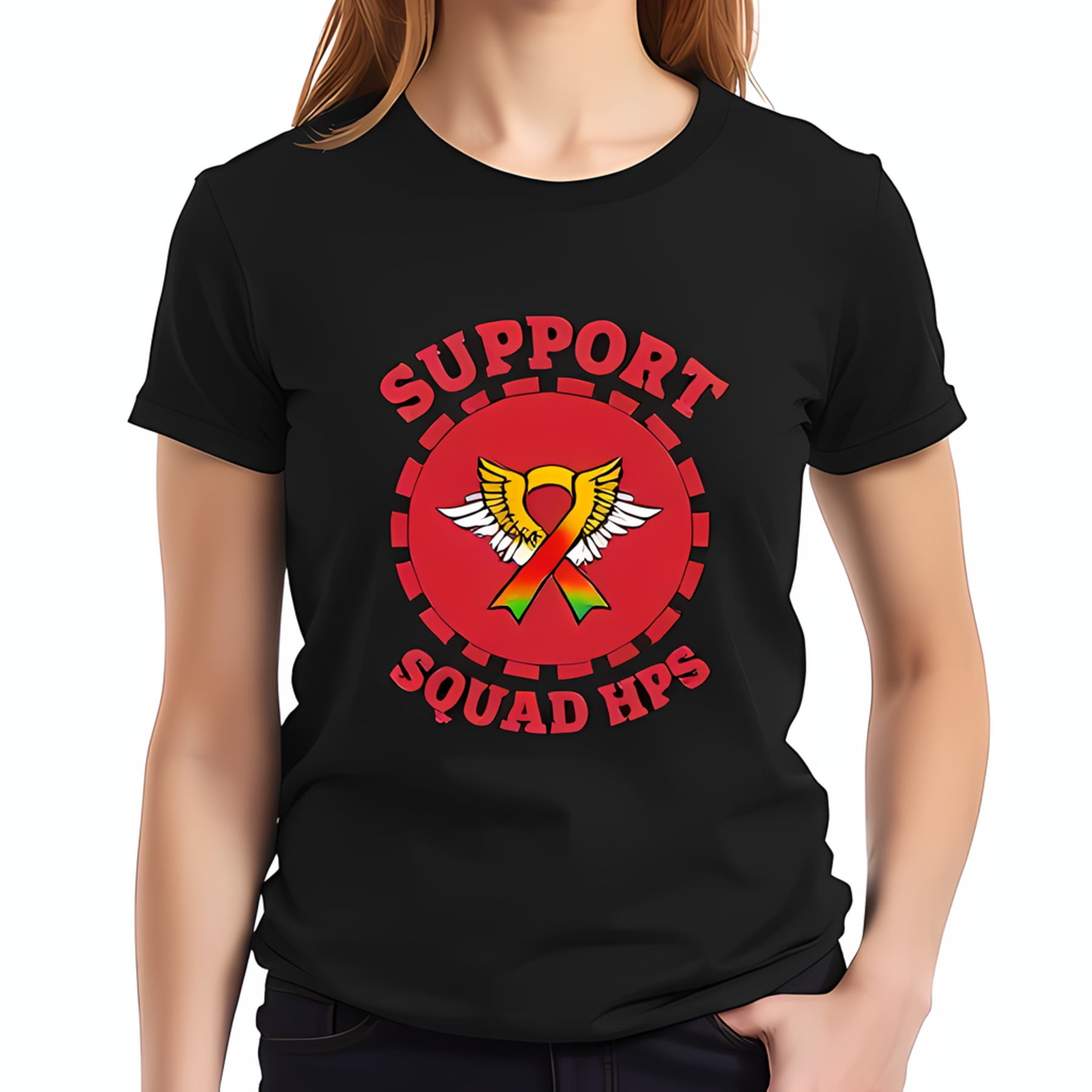 Support Squad HPS Cotton Short Sleeve T-Shirt with Bold Red & Yellow ...