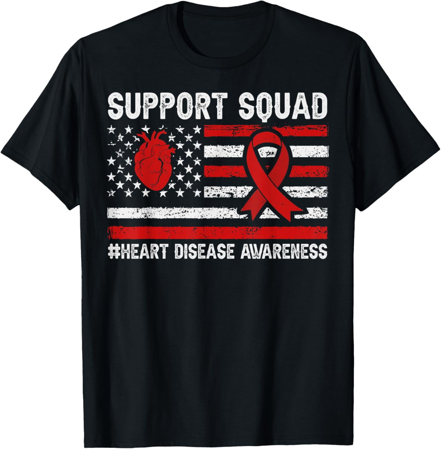 Support Squad Heart Diseases Awareness Month American Flag T-Shirt ...