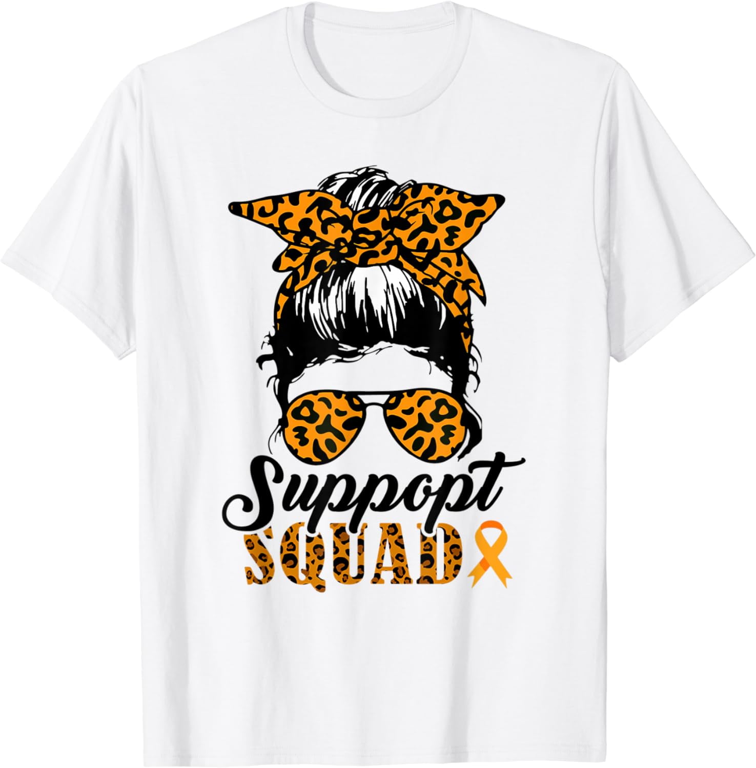 Support Squad Messy Bun Orange Warrior MS Multiple Sclerosis T-Shirt ...