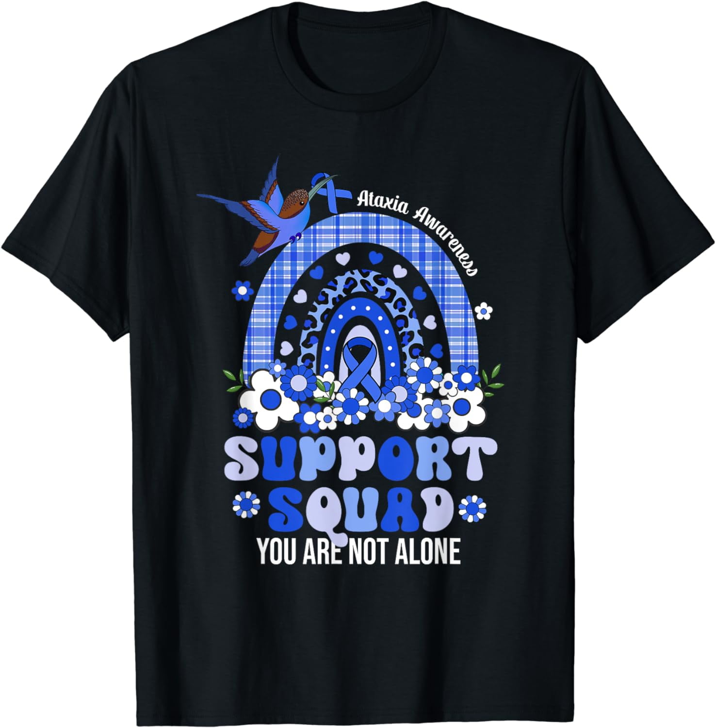 Support Squad Rainbow Blue Ribbon Ataxia Awareness Gifts T-Shirt ...
