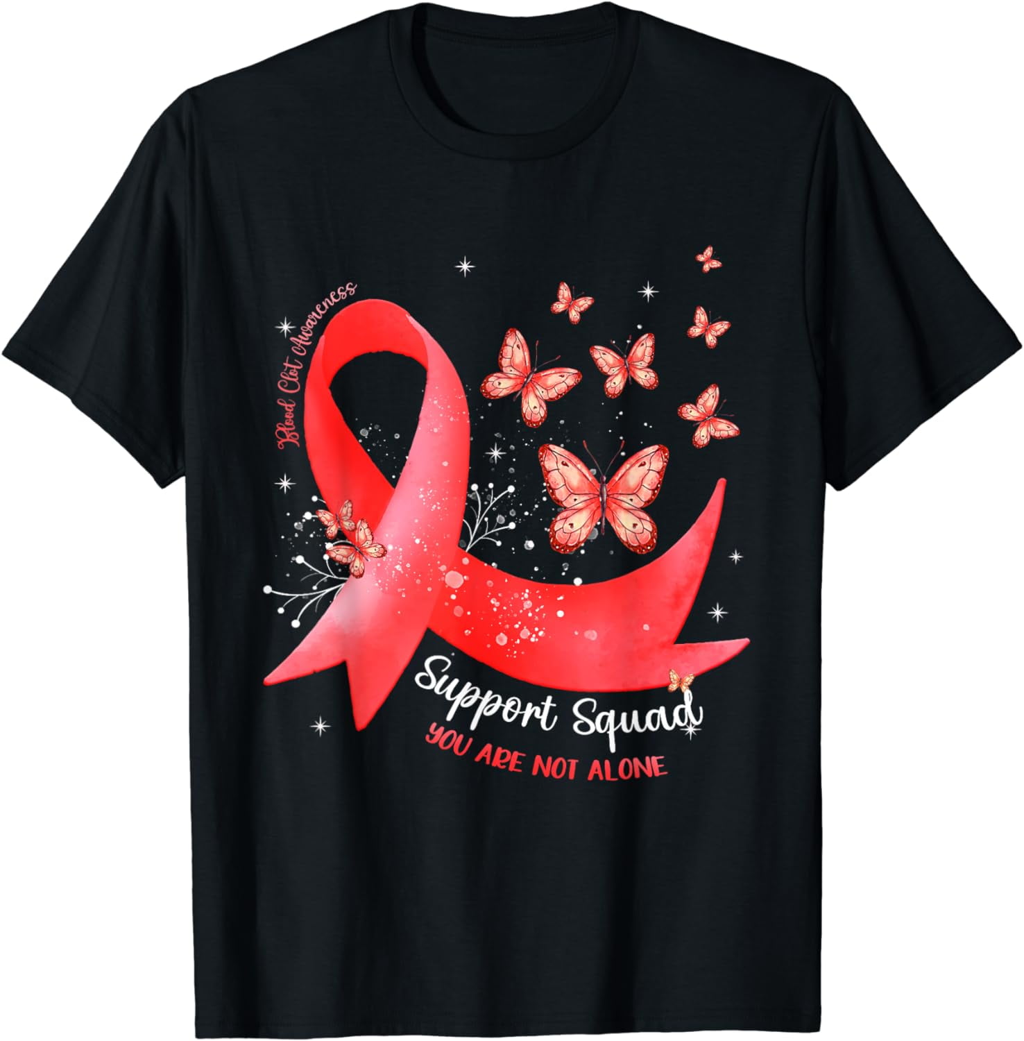 Support Squad Red Ribbon Butterfly Blood Clot Awareness T-Shirt ...