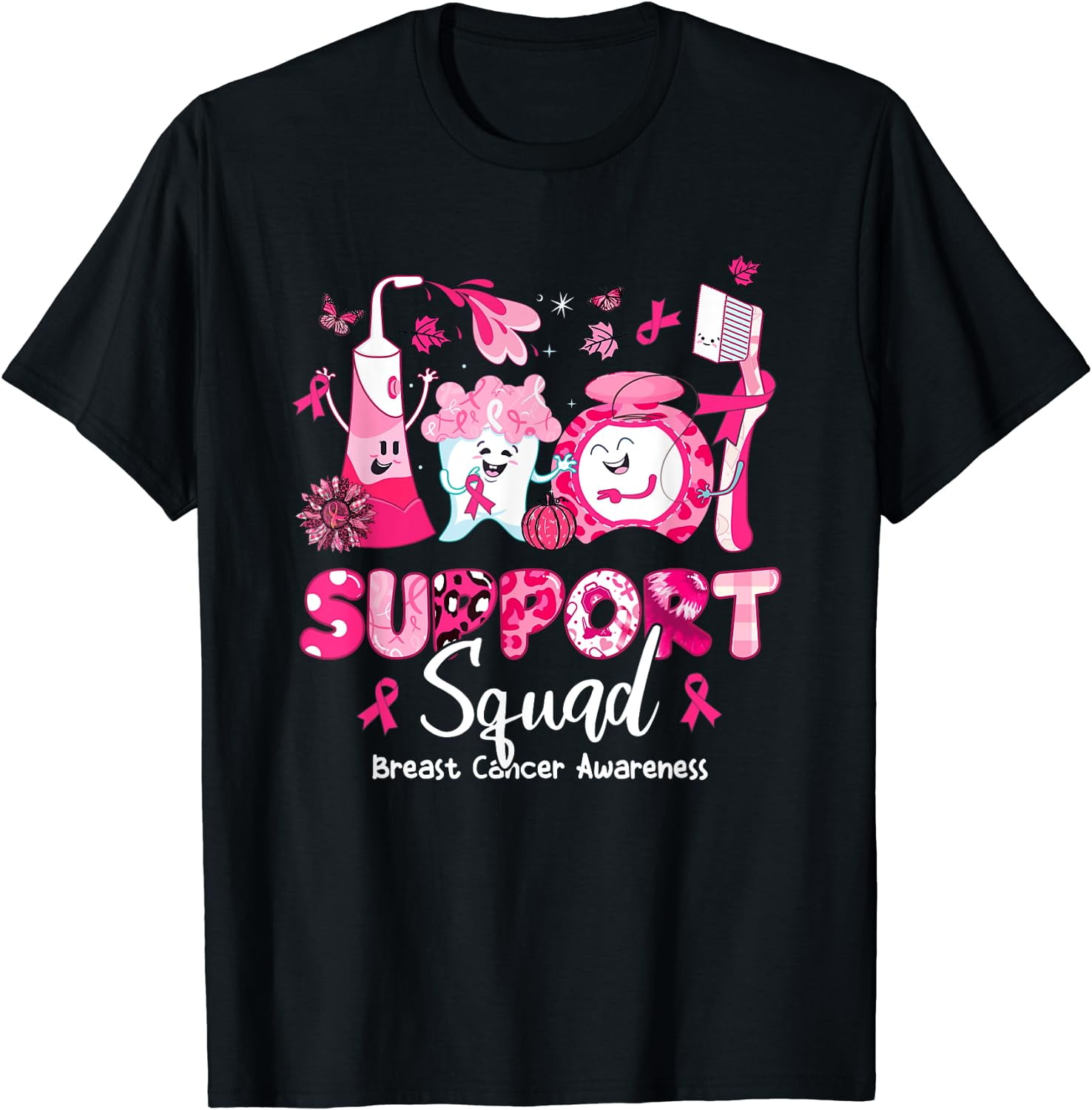 Support Squad Tooth Dental Tie Dye Leopard Breast Cancer T-Shirt ...