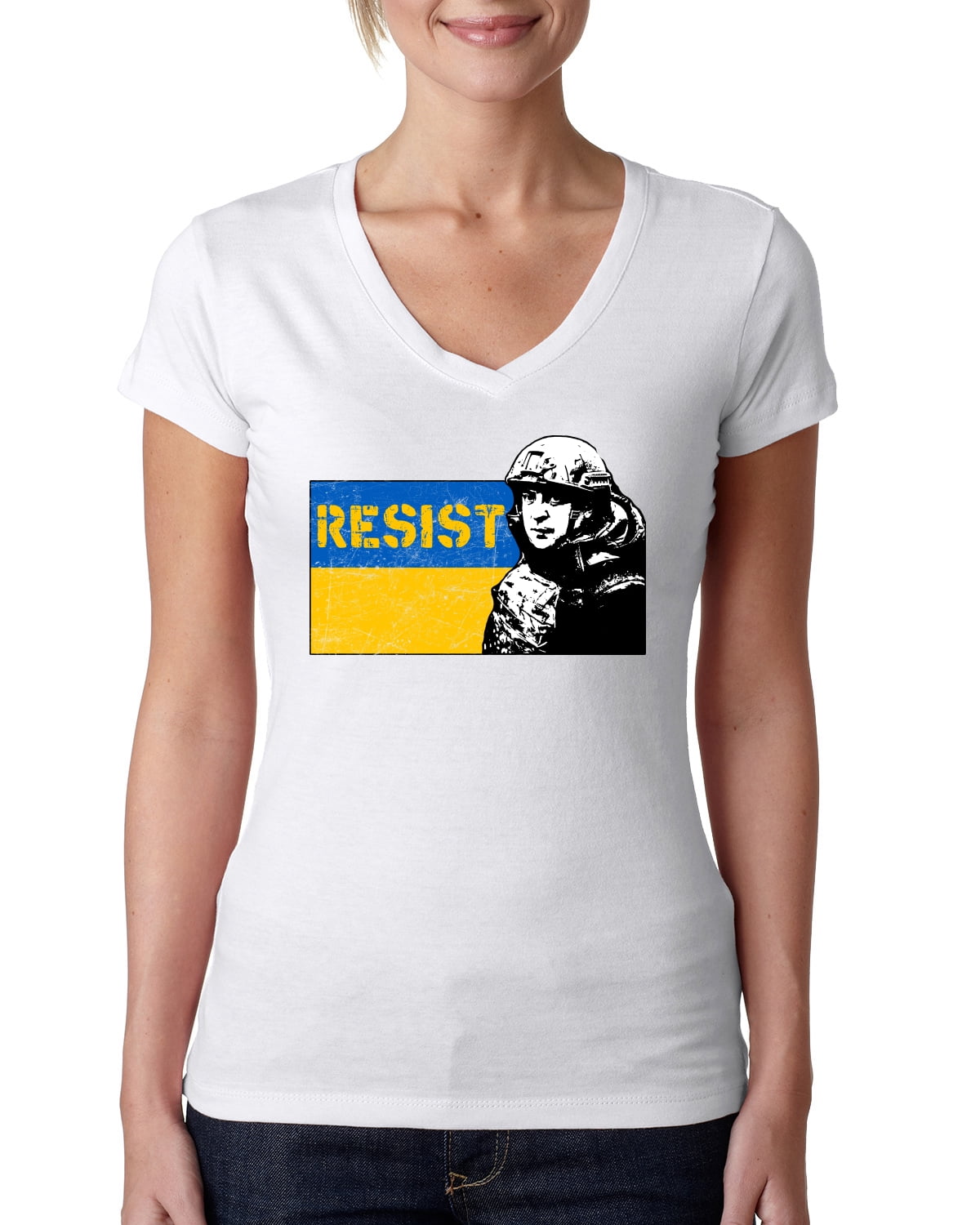 Support Ukrainian Flag Zelensky RESIST Womens Junior Fit V-Neck Tee ...