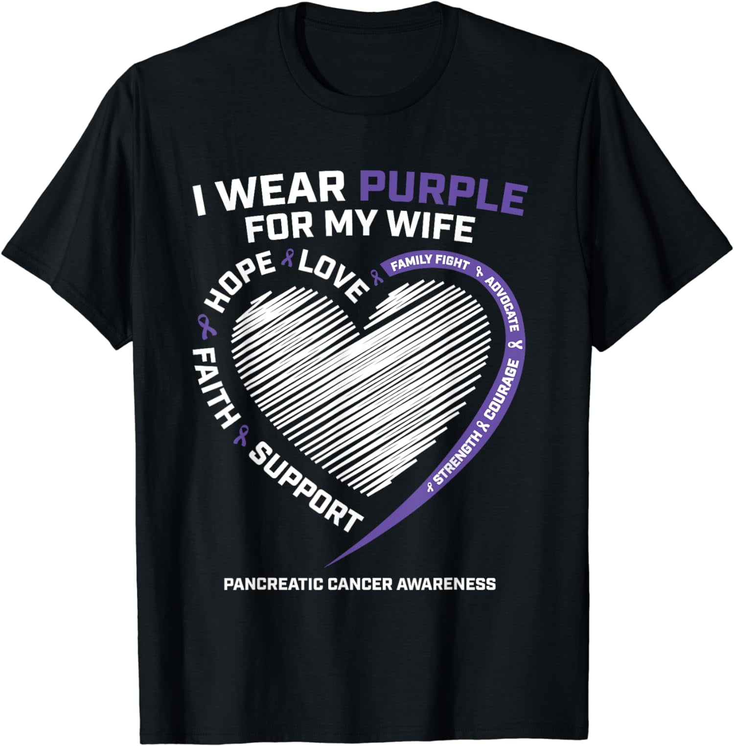 Support Wear Purple For My Wife Pancreatic Cancer Awareness T-Shirt ...