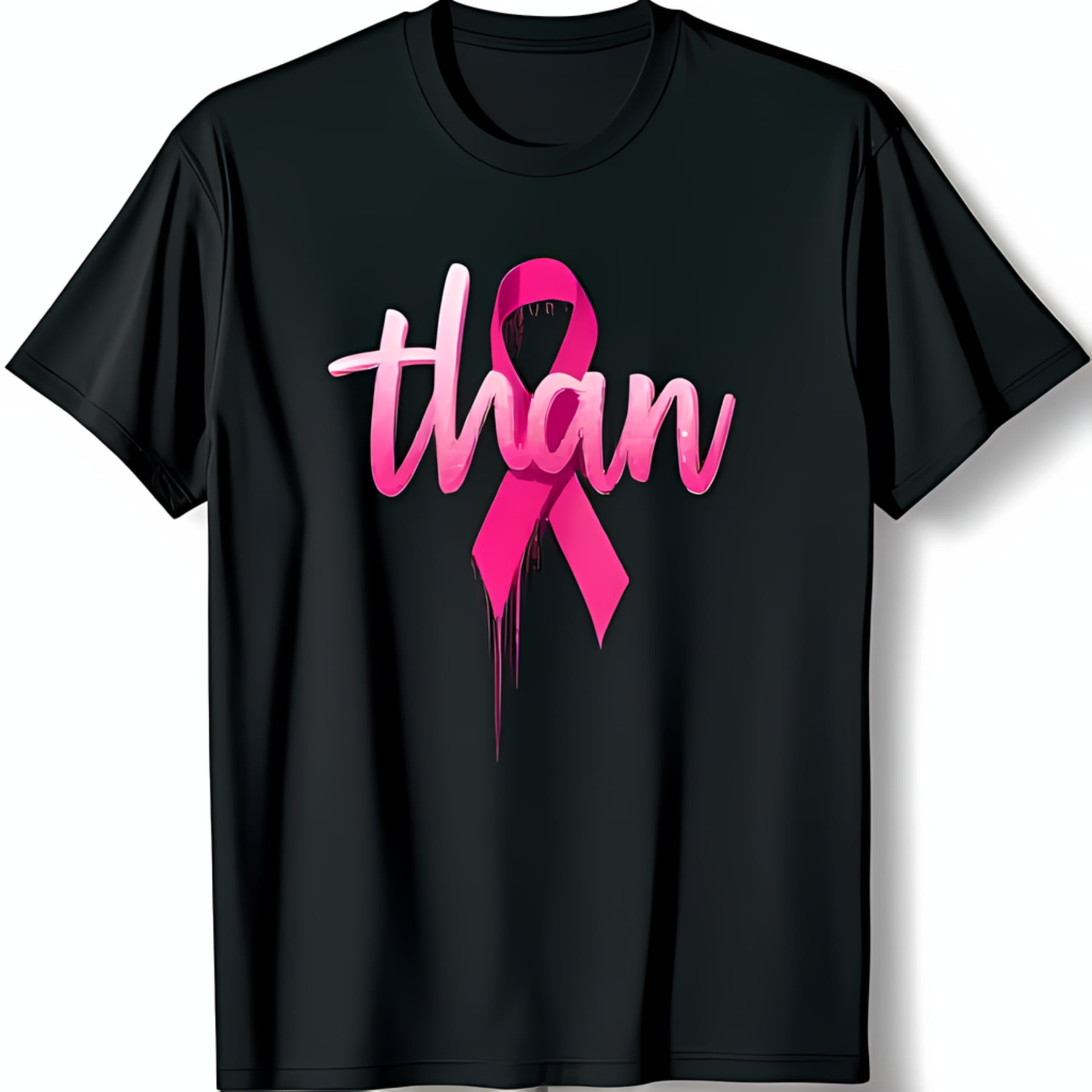 Support with Bold Pink Ribbon Graphic Black T-Shirt - Walmart.com