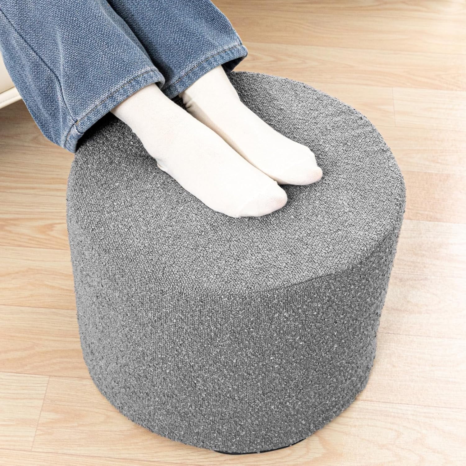 Supportive Boucle Ottoman Foot Rest Elevate Your Living Room Decor with Lightweight Pouf Ottoman ...