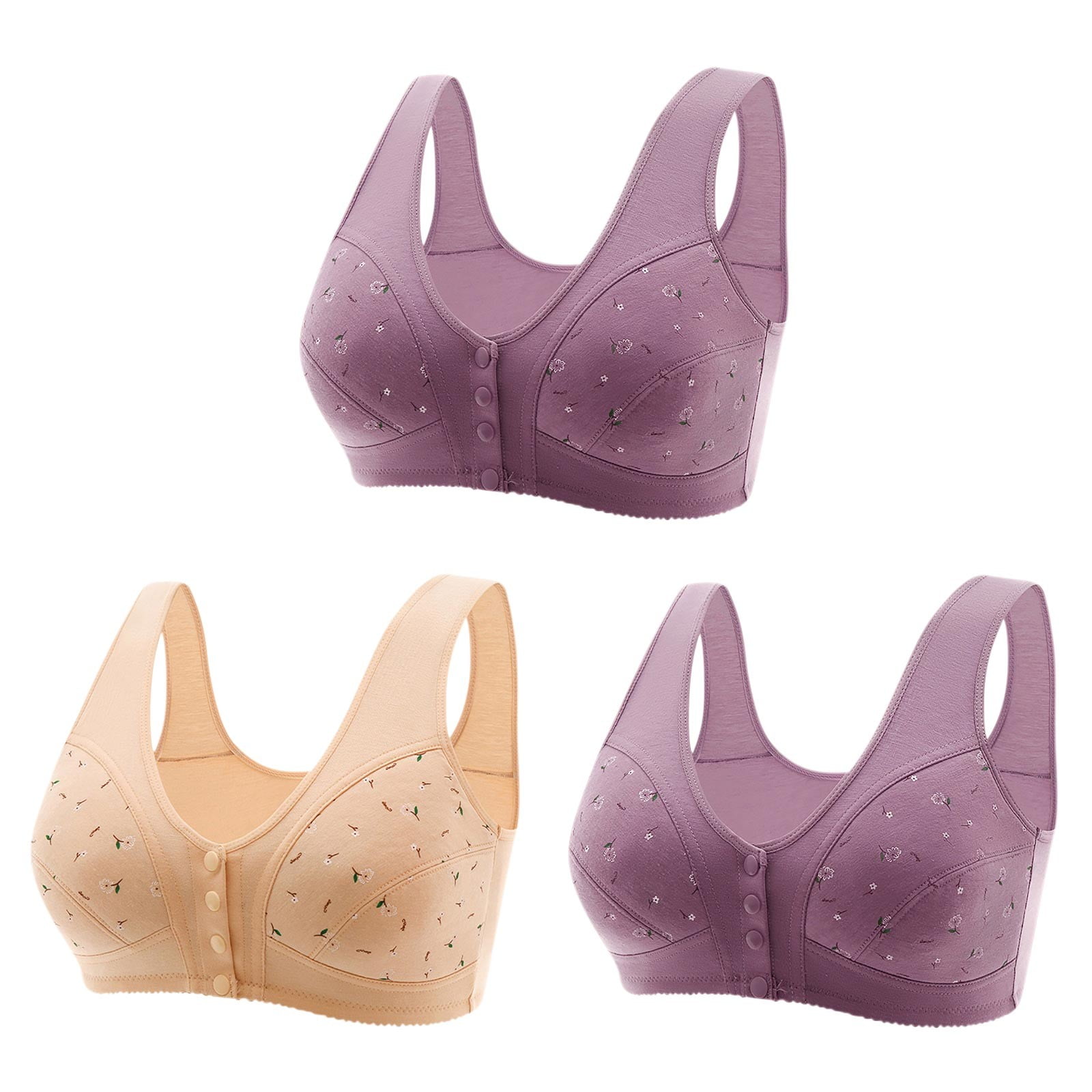 Supportive Sports Bras for Women 3pc Front Button Bra Convenient Snap ...