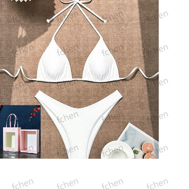 Supportive Swim Bikini - High Waisted Halter Set White - Walmart.com