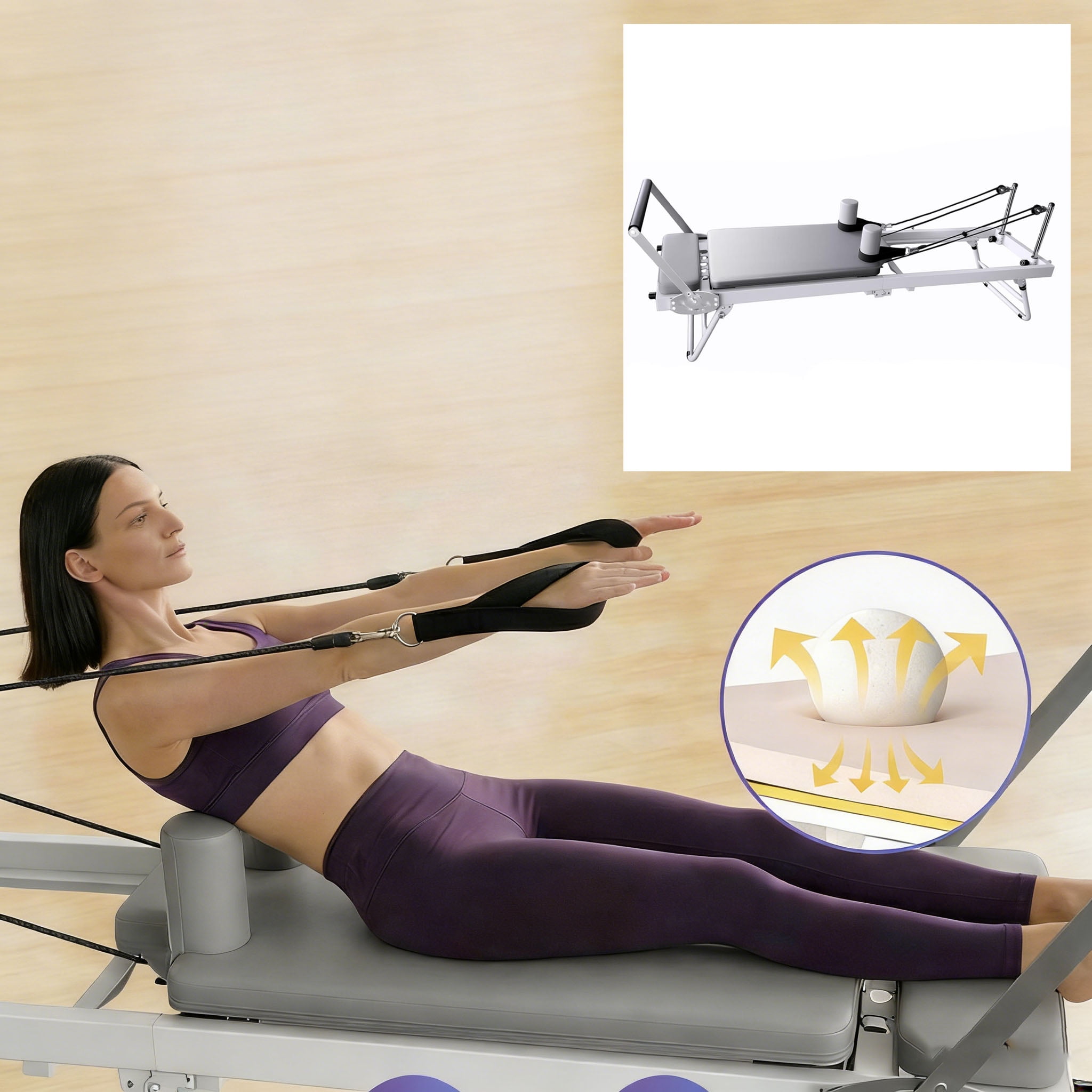 Supports up to 440 lbs Pilates Reformer Machine, Foldable Dual Pilates ...