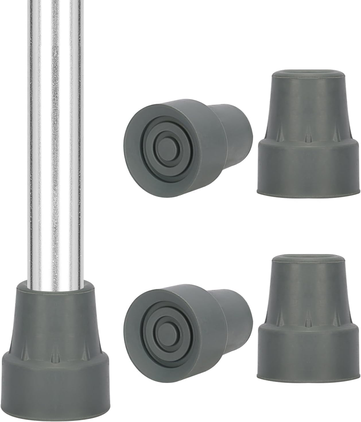 SupreGear 3/4 Inch Rubber Cane Tips 4-Pack with Metal Inserts - Grey ...