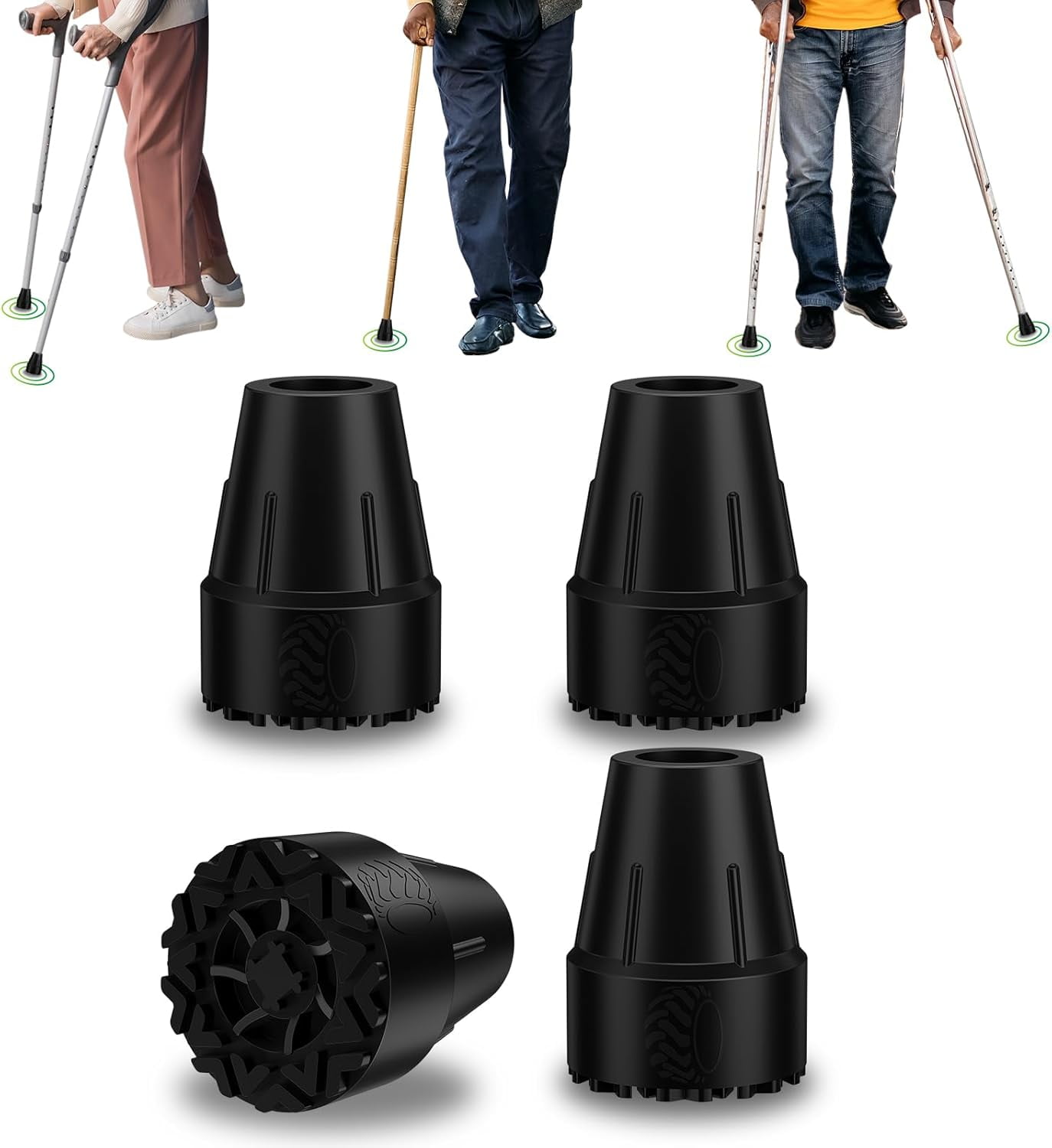 SupreGear Cane Tips 7/8 in, 4 pack Heavy Duty Rubber Metal Inserts for ...