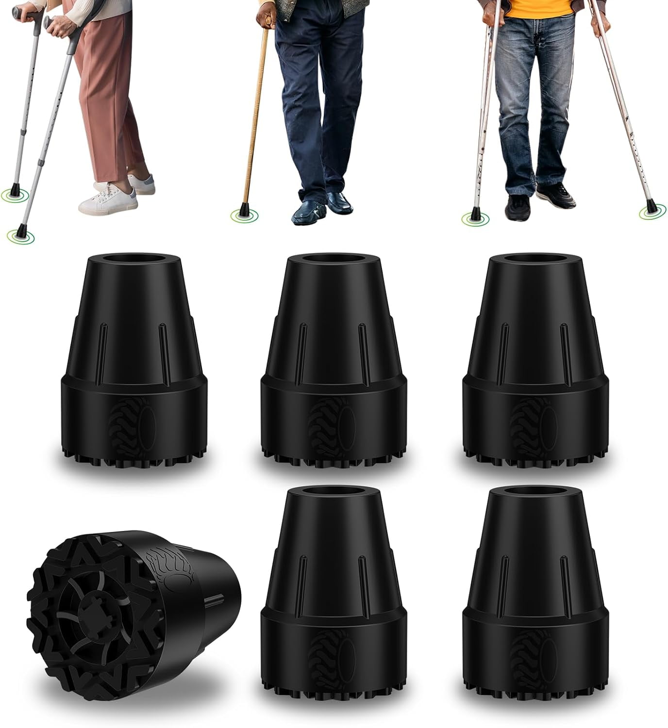 SupreGear Cane Tips 7/8 in, 6 pack Heavy Duty Rubber Metal Inserts for ...