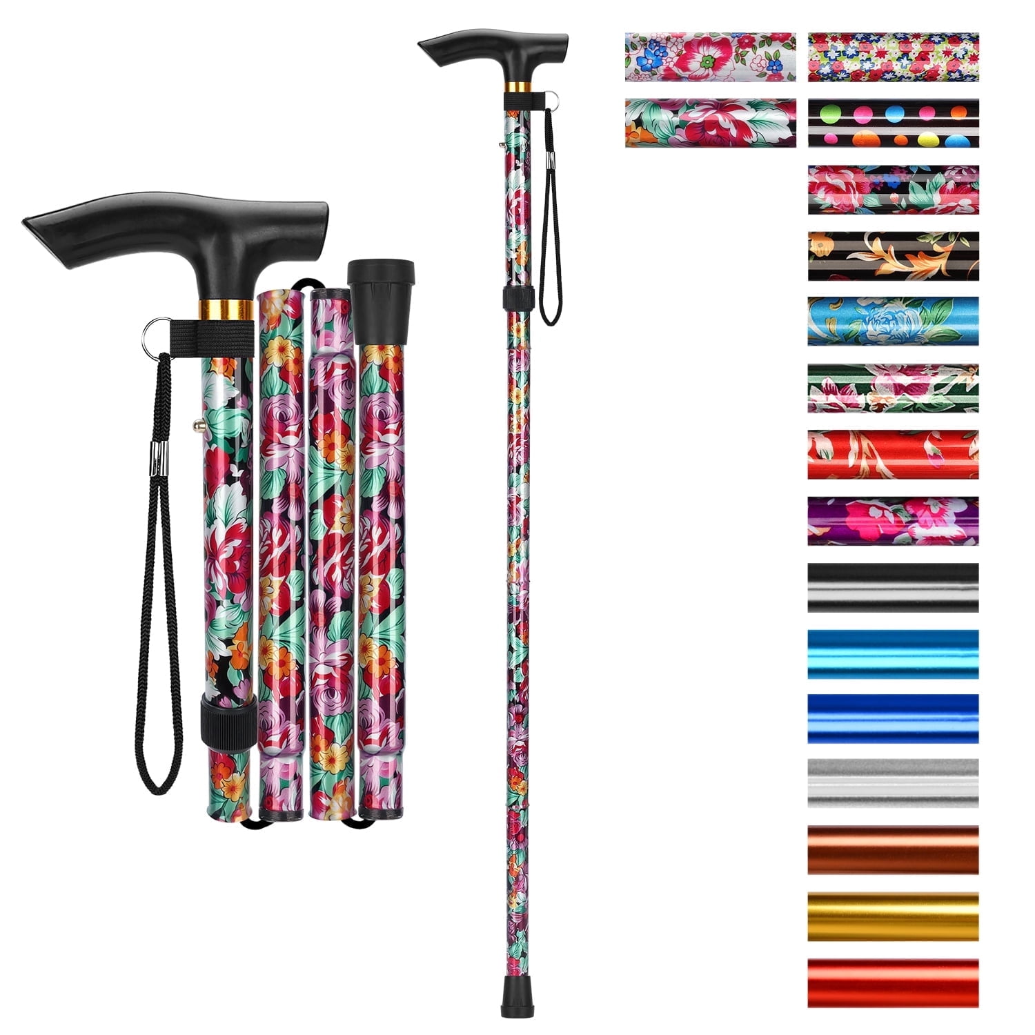 SupreGear Anodized Folding Cane with Wrist Strap for Men and Women ...