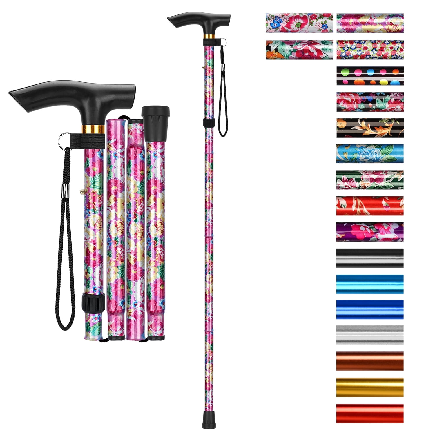 SupreGear Anodized Folding Cane with Wrist Strap for Men and Women ...