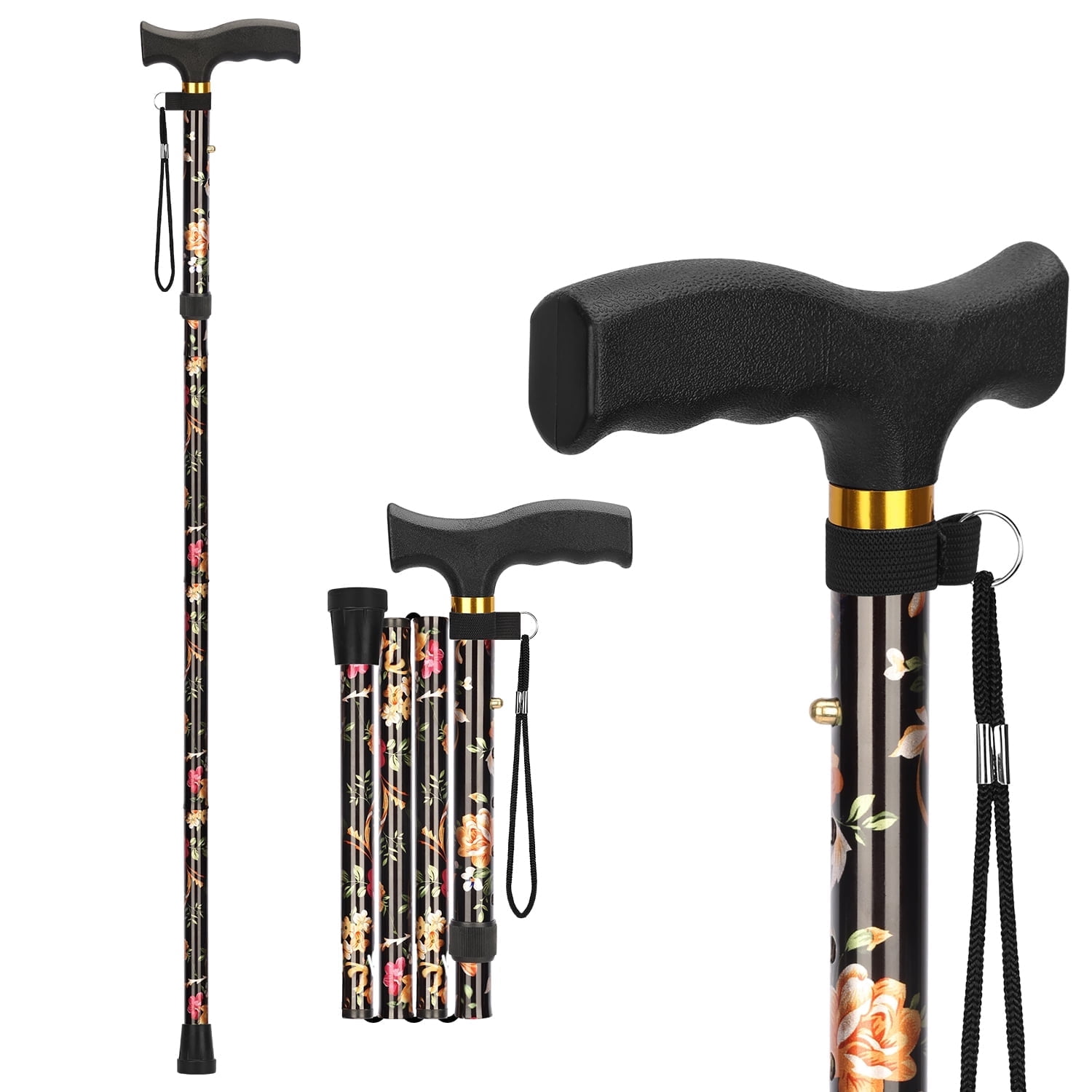 SupreGear Aluminum lightweight folding cane, height adjustable with T ...