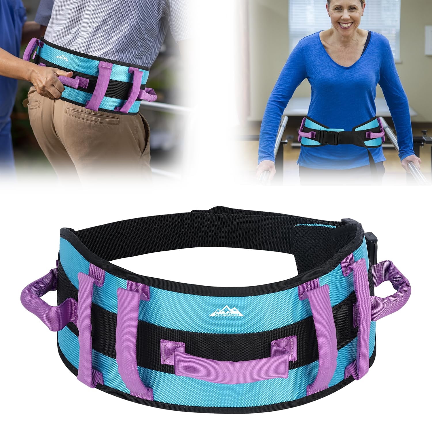 SupreGear Gait Belt, Anti-Slip Transfer Aid with 7 Handles and Quick ...