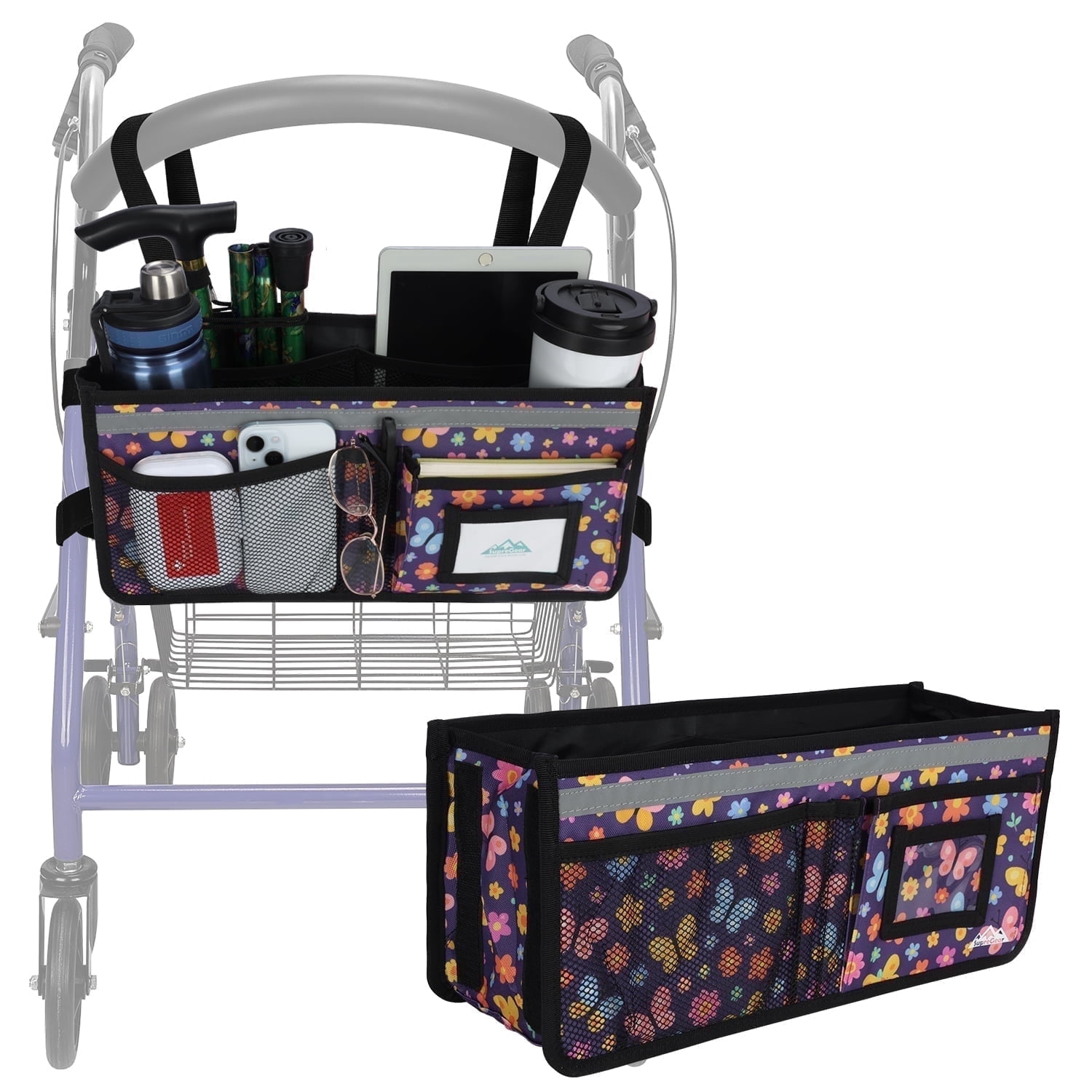 SupreGear Waterproof Rollator Basket Bag with Cup Holder, Large ...