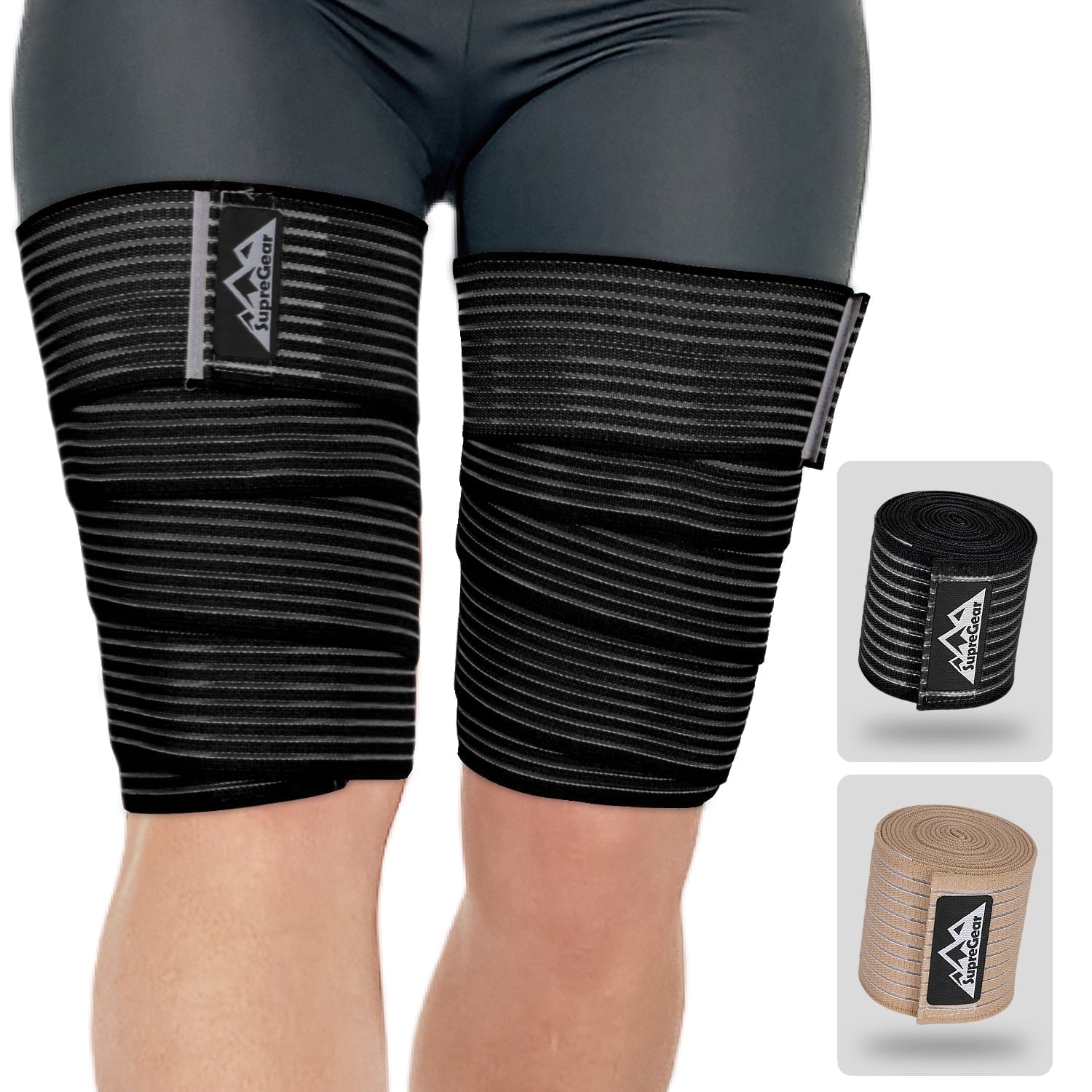SupreGear Thigh Compression Sleeves, Adjustable Leg Support, Black, 59 ...