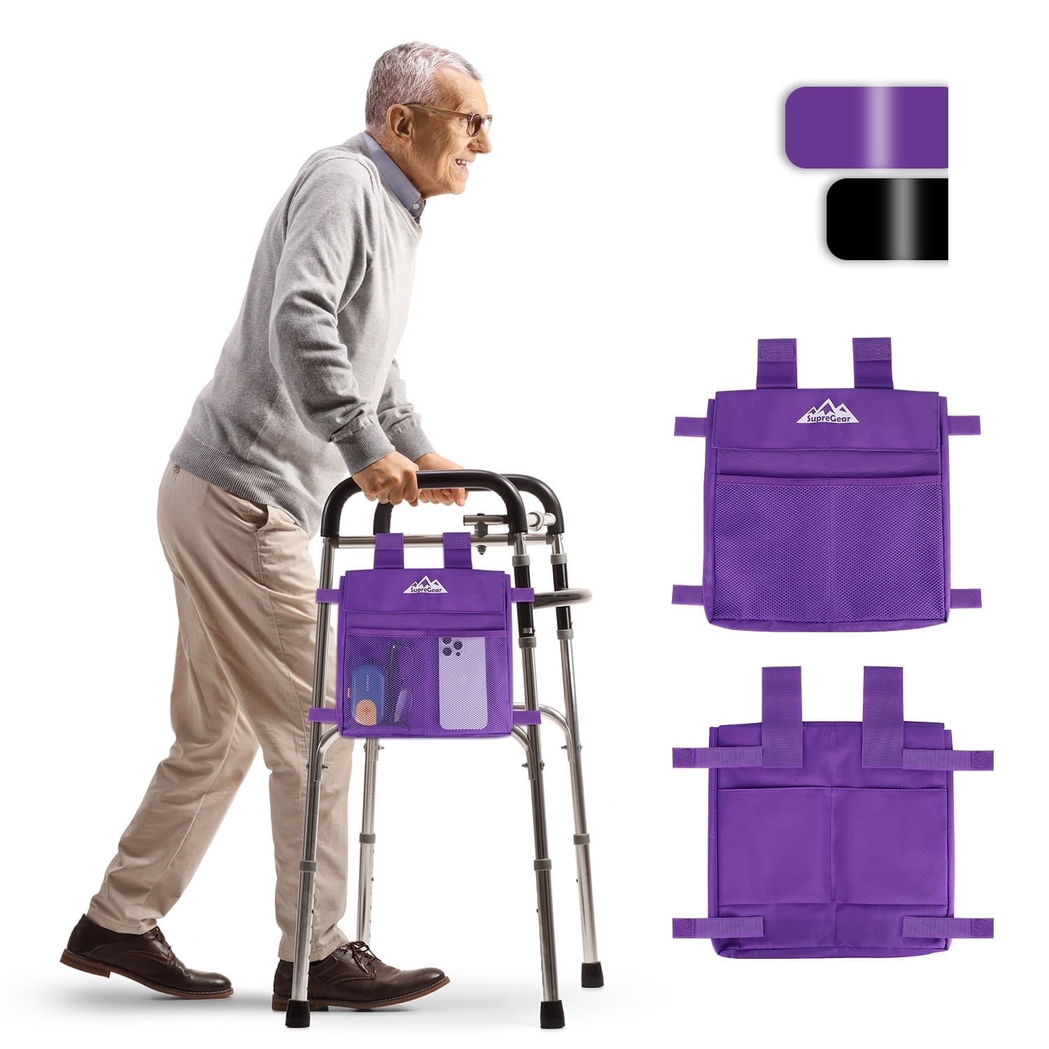 SupreGear 5-Pack Walker Side Bags, Nylon, Water-Resistant, Purple ...