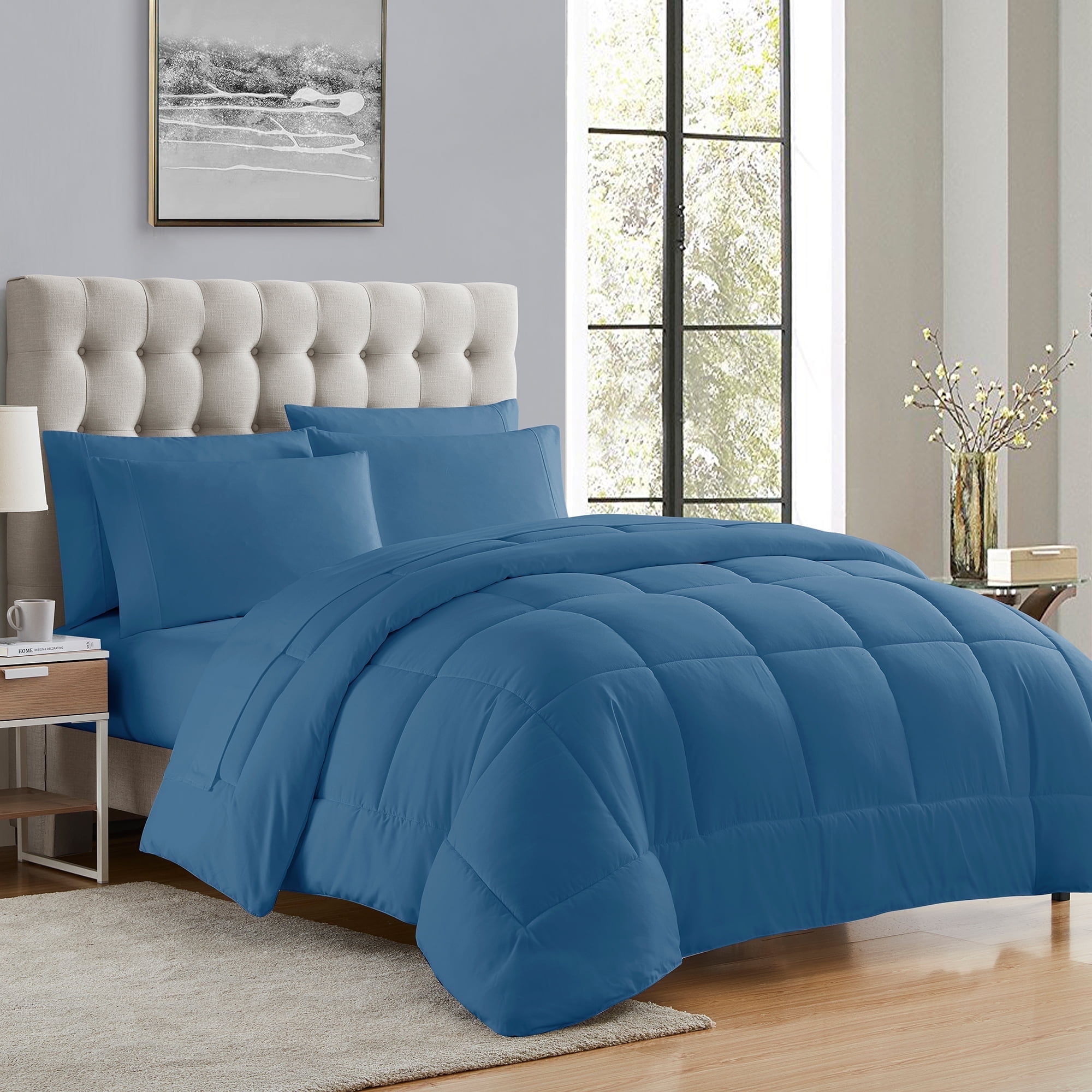 Sweet Home Collection 7 Piece Bed in a Bag, Queen, Denim, Comforter and ...