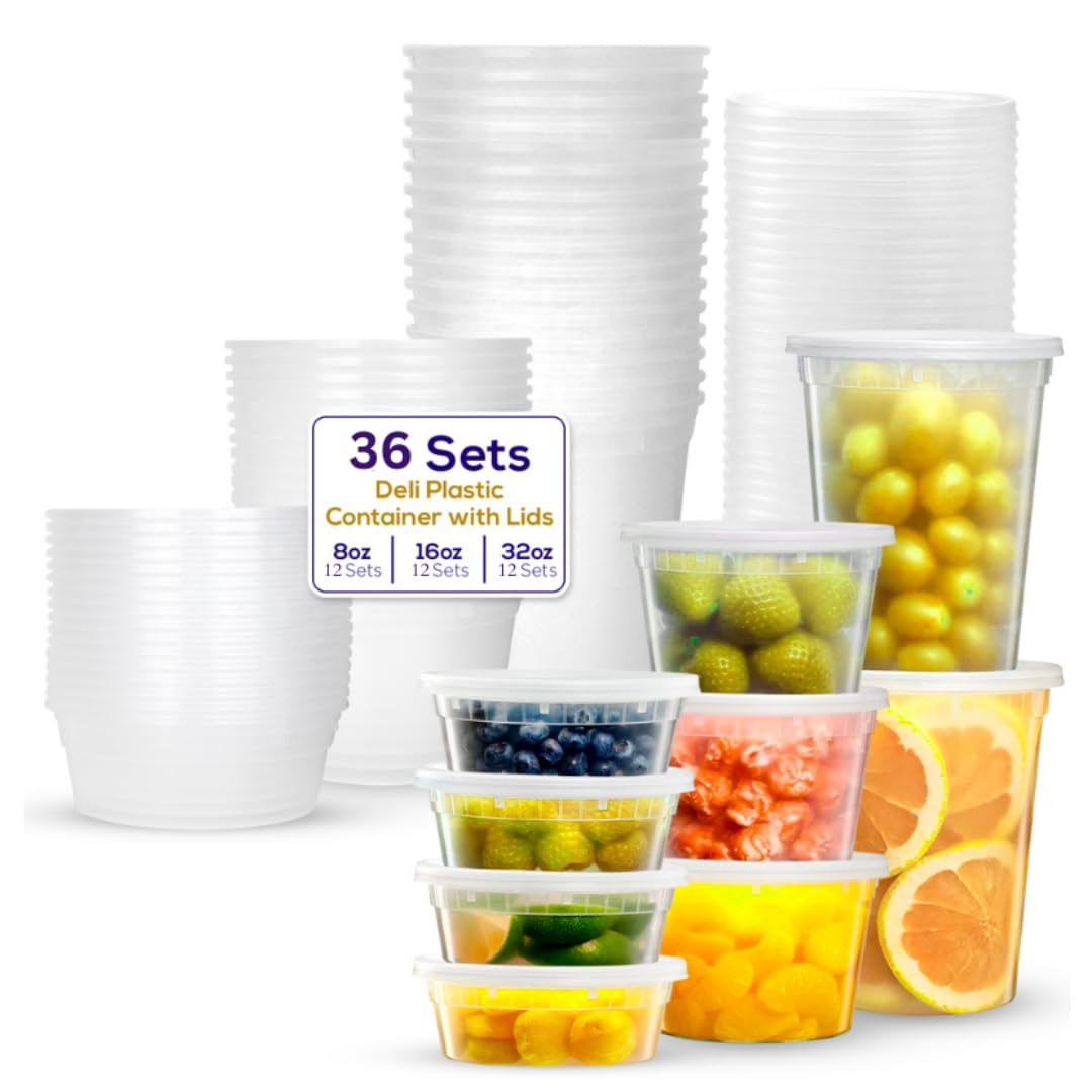 Supreme Deli Plastic Storage Containers with Lids 8oz, 16oz, 32oz [8 ...
