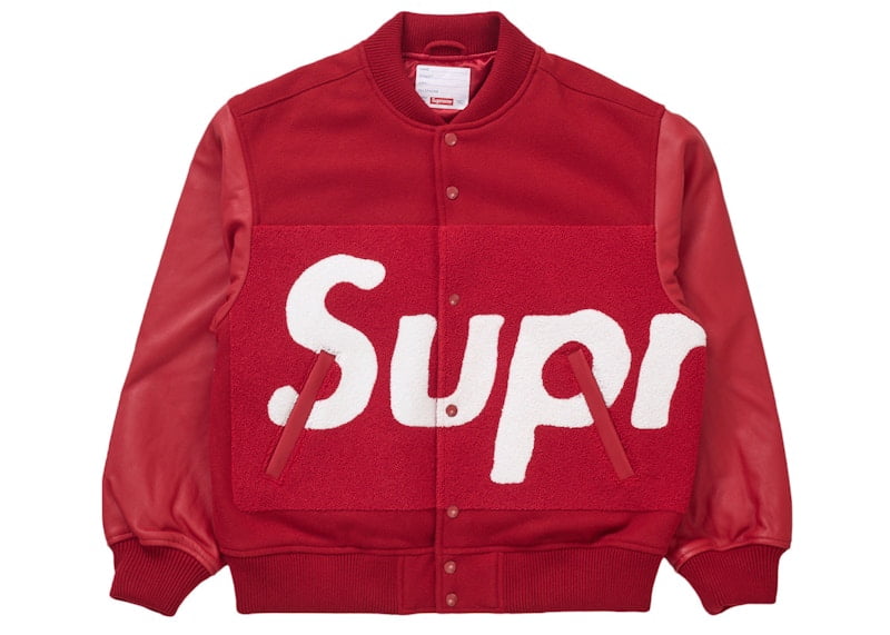 Supreme Men's Big Logo Chenille Varsity Jacket Red, from StockX ...