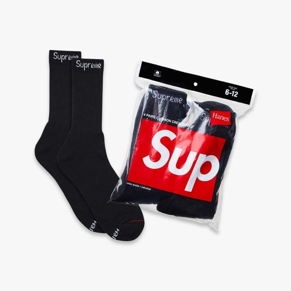 Supreme Crew Socks, Hanes Collaboration, Black, 4 Pack, Spring Summer ...