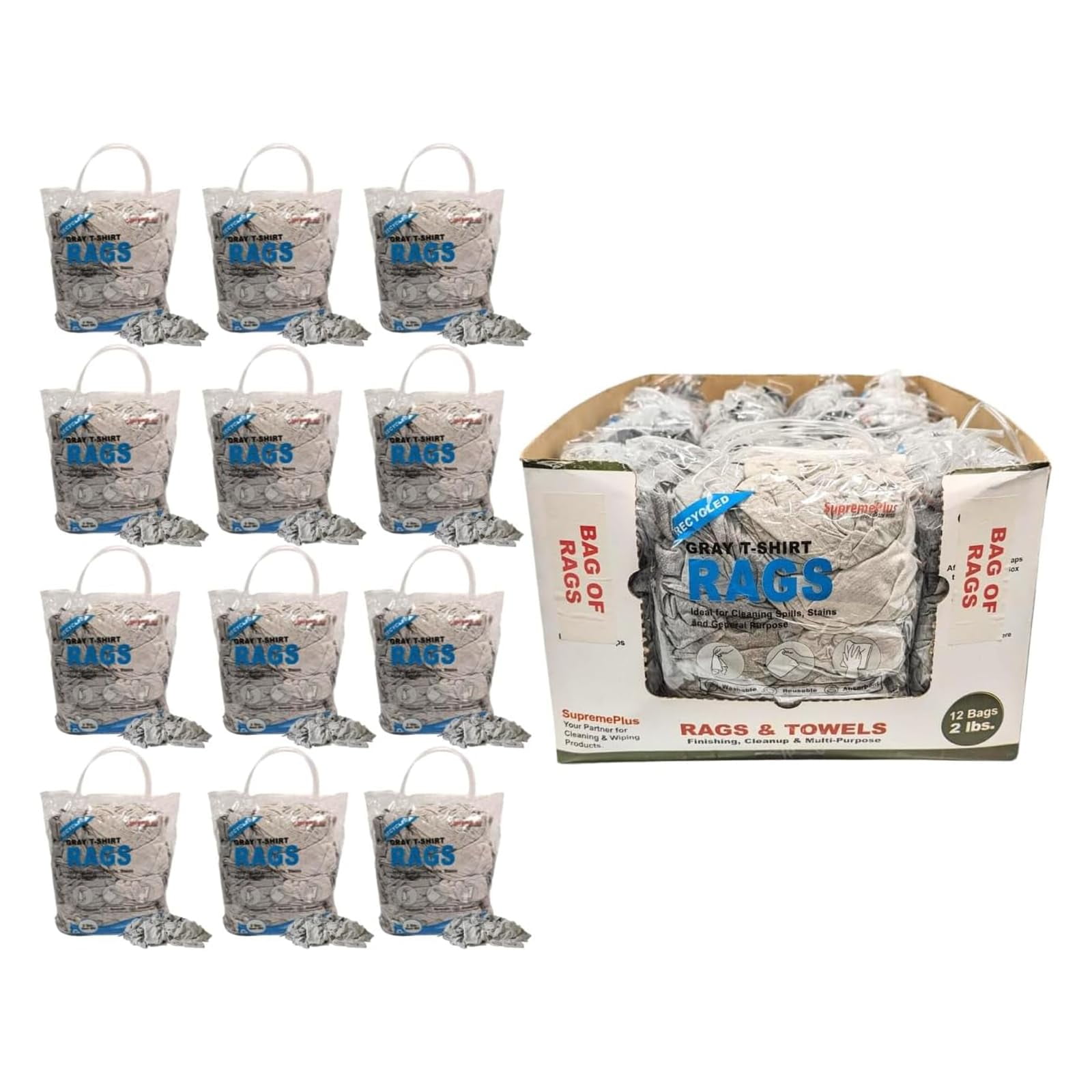 SupremePlus Color Knit Cleaning Rags 2 lbs Bag of Rags Commercial ...