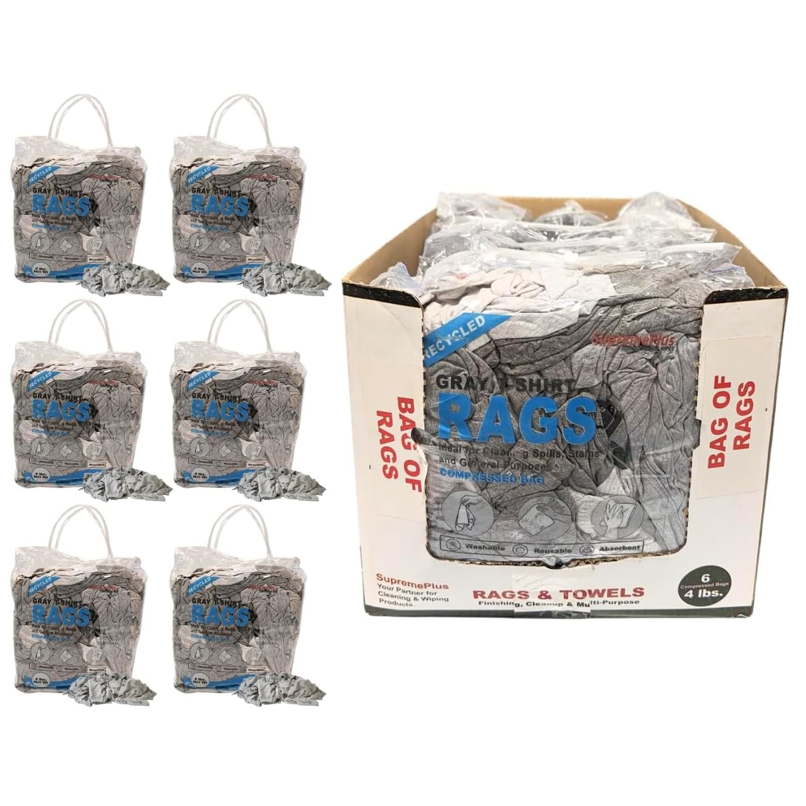 SupremePlus Color Knit Cleaning Rags 4 lbs Bag of Rags Commercial ...