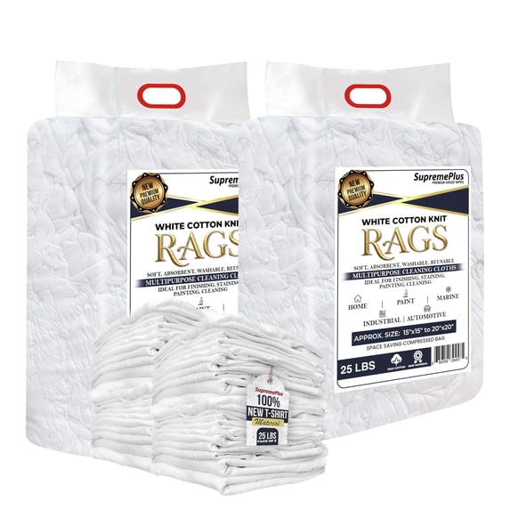SupremePlus Premium New White Cotton Knit T Shirt Rags Bulk, 25 lb Rag ...