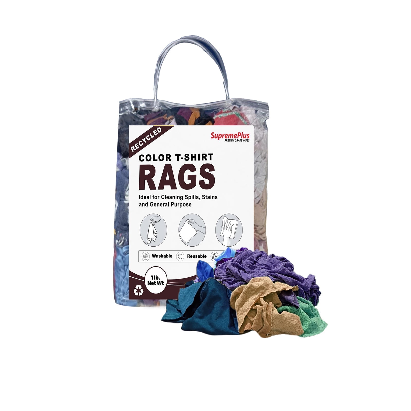 SupremePlus Color Knit T-Shirt Cleaning Rags 1 lb Bag of Rags Household Commercial Reusable ...
