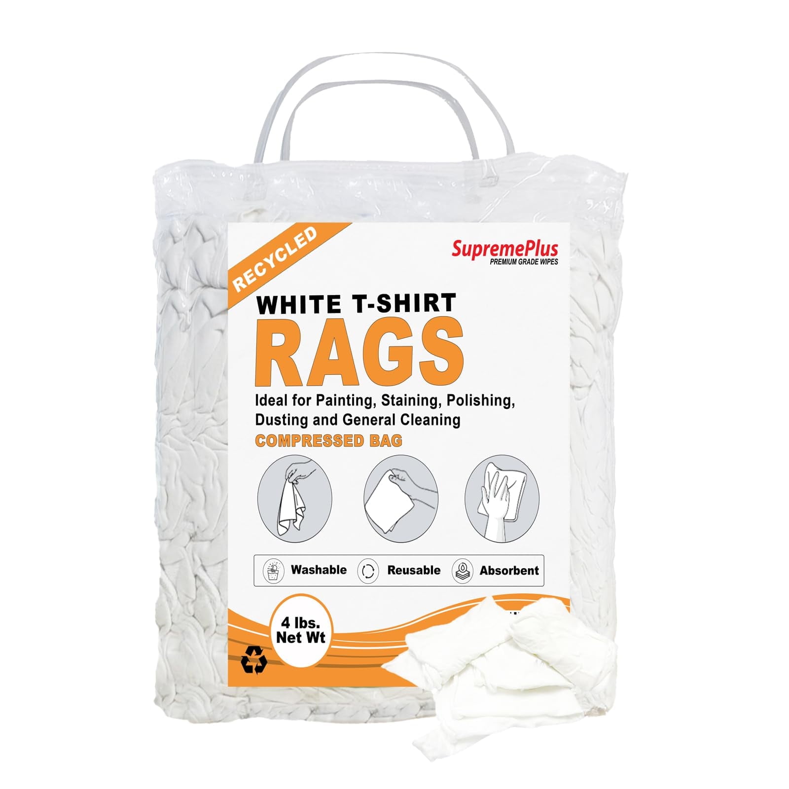 SupremePlus Knit T Shirt Rags for Cleaning 4 lbs Bag of Rags Commercial ...