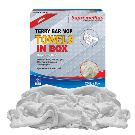 SupremePlus Terry Cleaning Rags 25 lbs Compressed Box 14" x 17" White ...