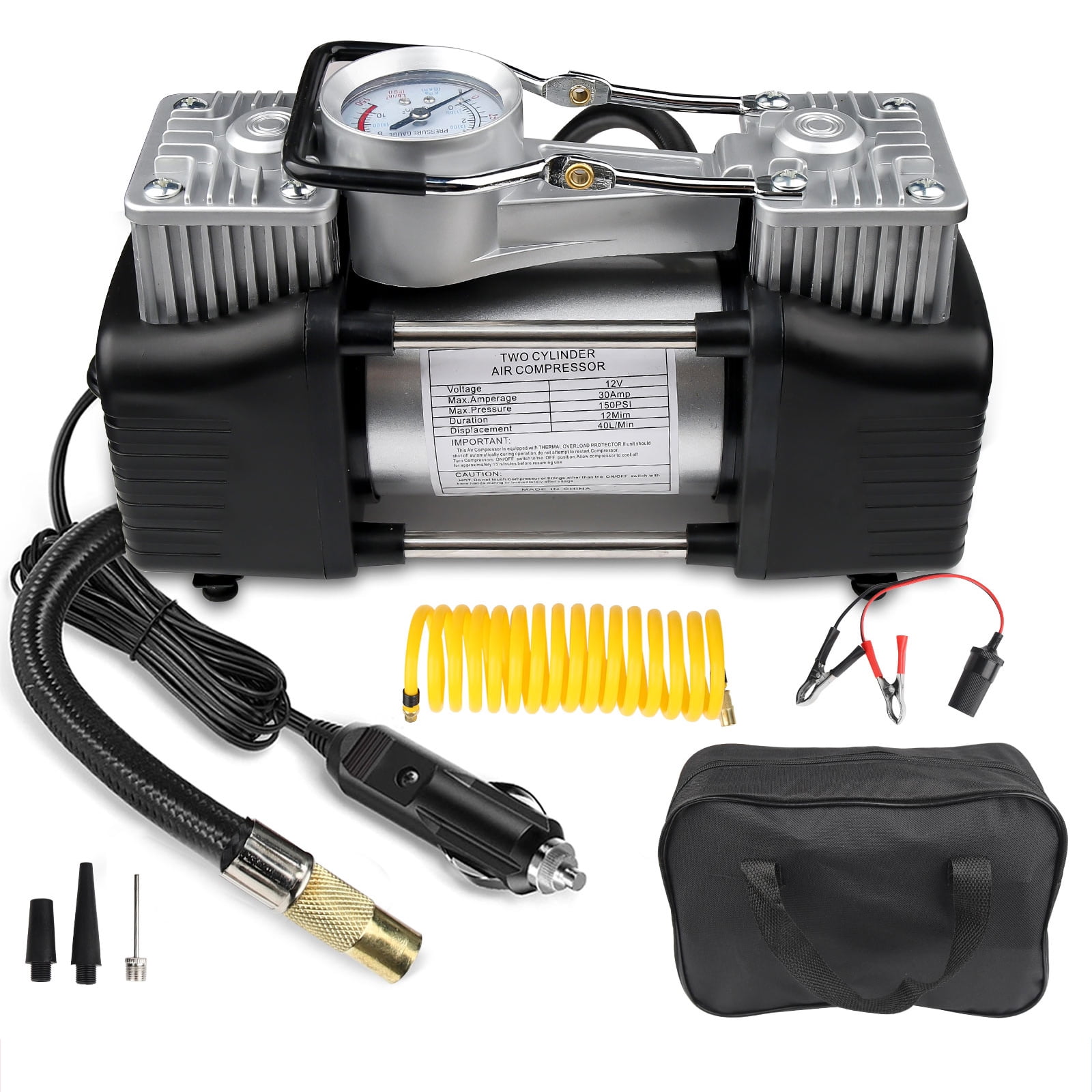 Supsupsiu 12V Dual Cylinder Air Compressor, 150 PSI Heavy-duty Tire ...