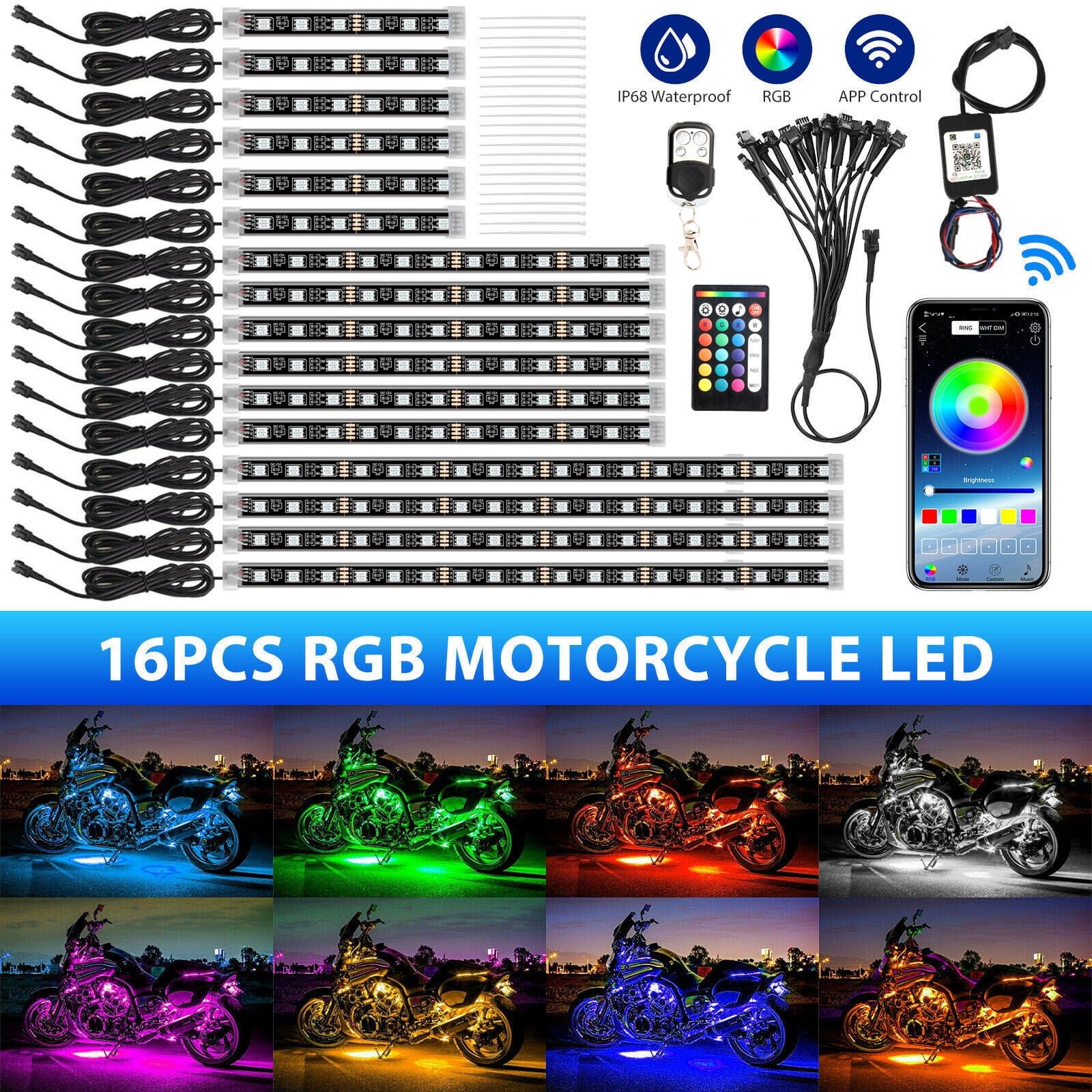 Supsupsiu 16PCS Car Motorcycle LED Light Kit, Waterproof LED Strip ...