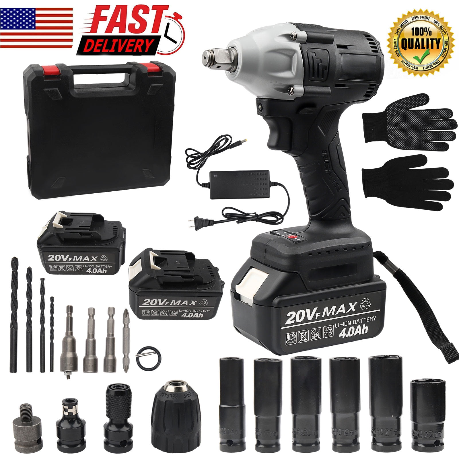 Supsupsiu 20V, 1/2" Cordless Impact Wrench 4000mAh, 2500 RPM 2-Speed ...