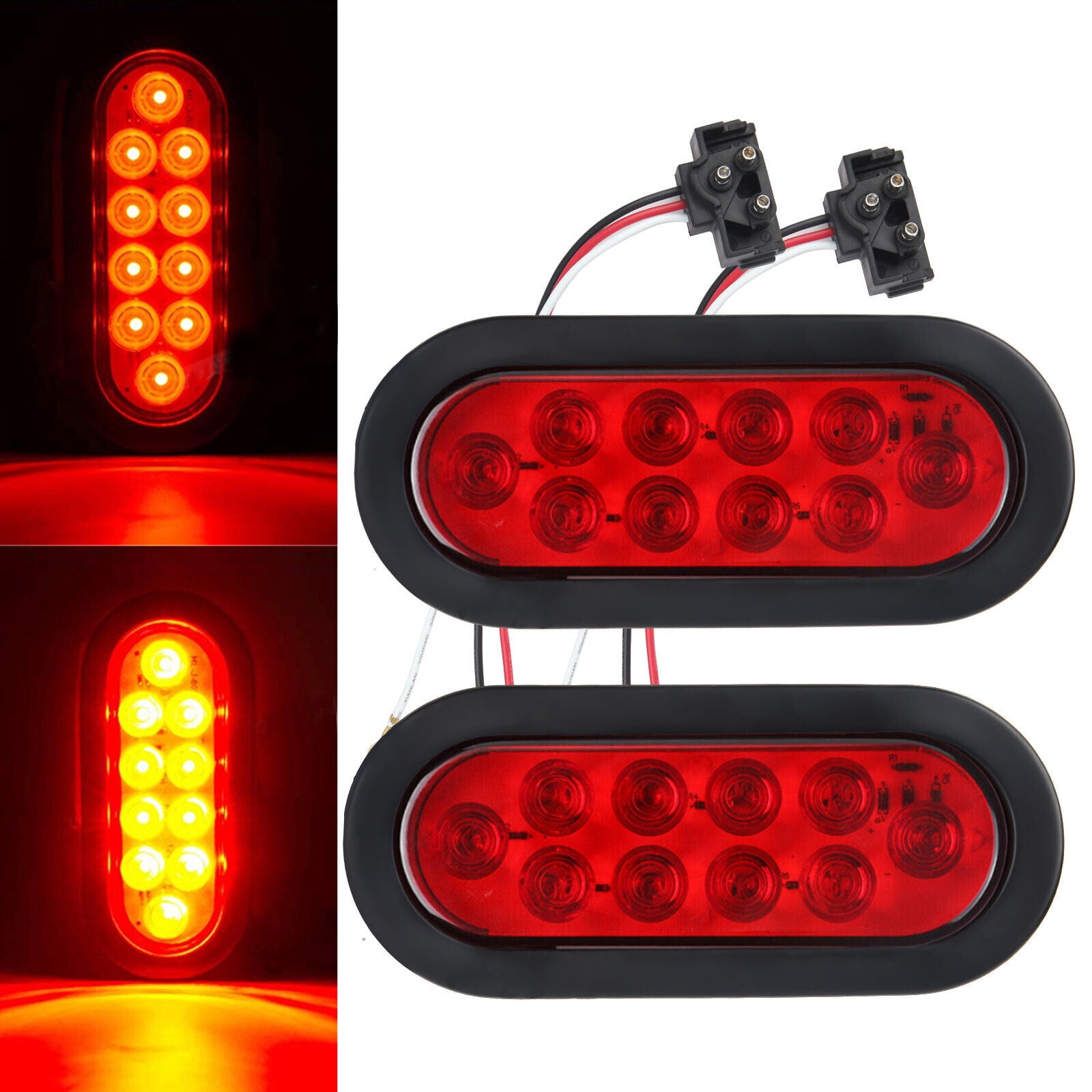Supsupsiu 2 Red 6" Oval Trailer Lights 10 LED Stop Turn Tail Truck ...